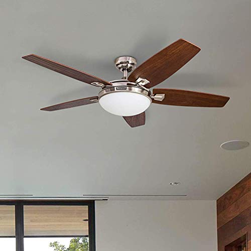 Honeywell Ceiling Fans Carmel, 48 Inch Contemporary Indoor LED Ceiling Fan with Light, Remote Control, Dual Mounting Options, Dual Finish Blades, Reversible Motor - 50196-01 (Brushed Nickel)
