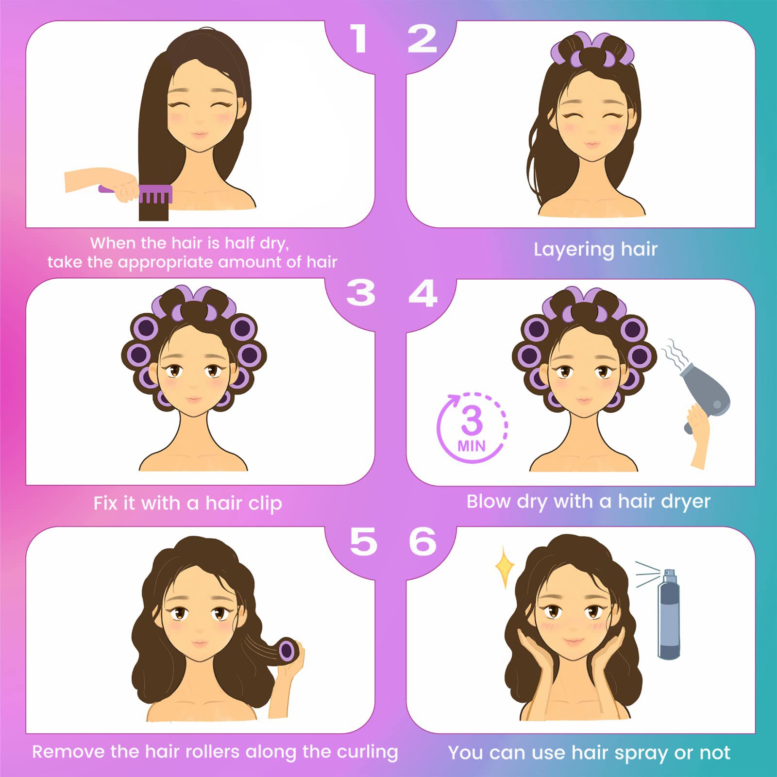 Sooninno Hair Rollers Curlers Set 38 Pcs, Perfect for Long Medium Short Hair with 4 Sizes Self Grip Rollers Heatless Styling Tools, with Large Cosmetic Bag, Duckbill Clips