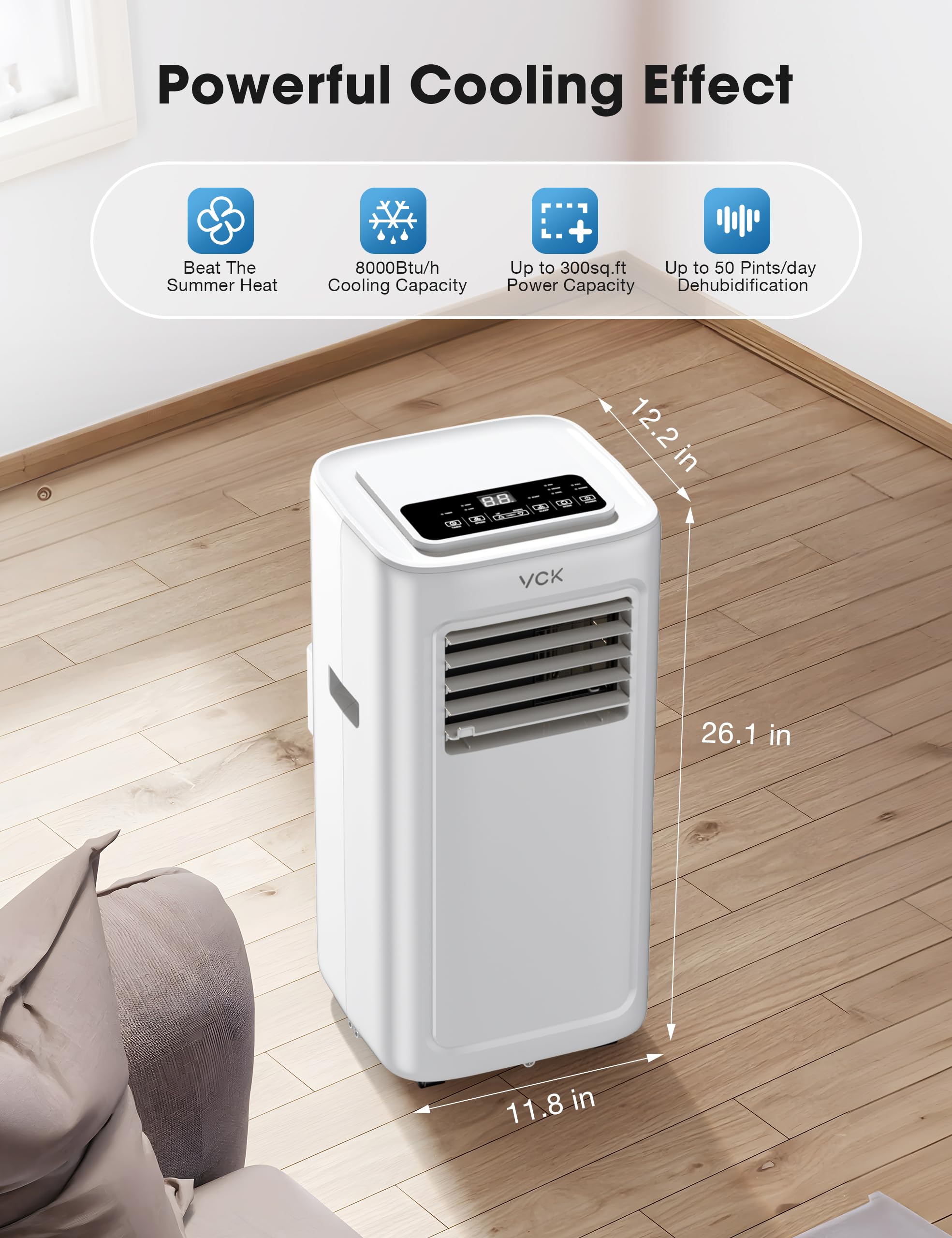 Portable Air Conditioners,VCK 8000BTU 4-in-1 AC Unit with Fan&Dehumidifier,Powerful Cooling up to 400 sq.ft,Portable AC with Sleep Mode,LED Display,Remote Control,48dB Quiet,24H Timer
