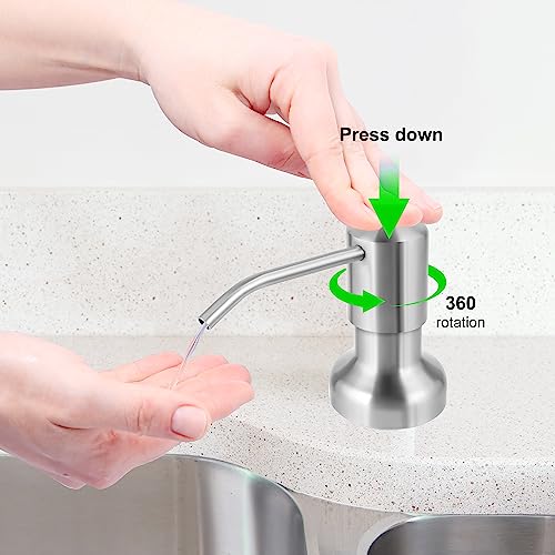 Soap Dispenser for Kitchen Sink, Sink Soap Dispenser with Longer Threaded Shaft Shank, 47" Extension Tube Connects Directly to Dish Soap Container, Wider Pump Head Base (Brushed Nickel)