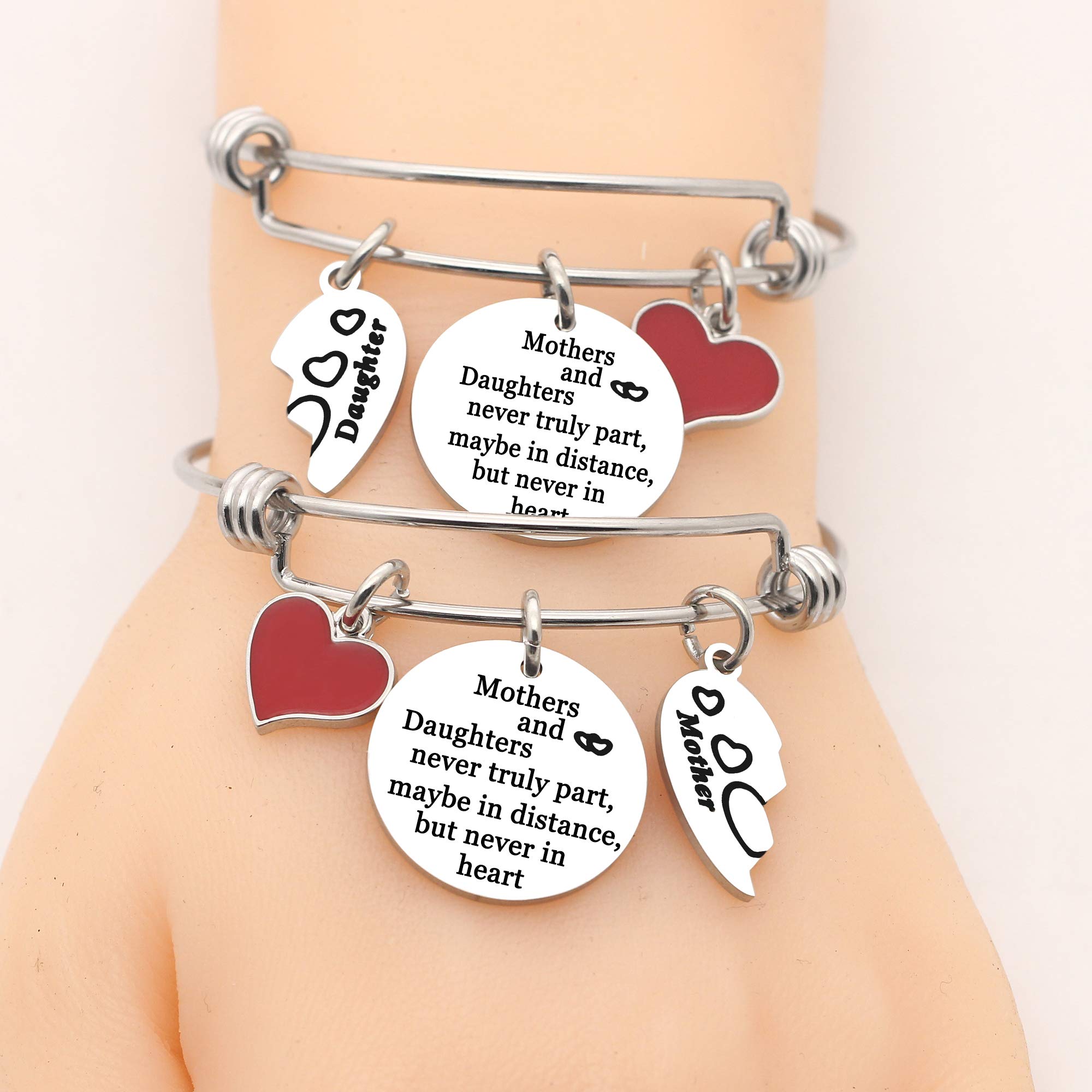 JQFEN Mother and Daughter Bracelets Adjustable Red Heart Charm Bangle Gift For Women