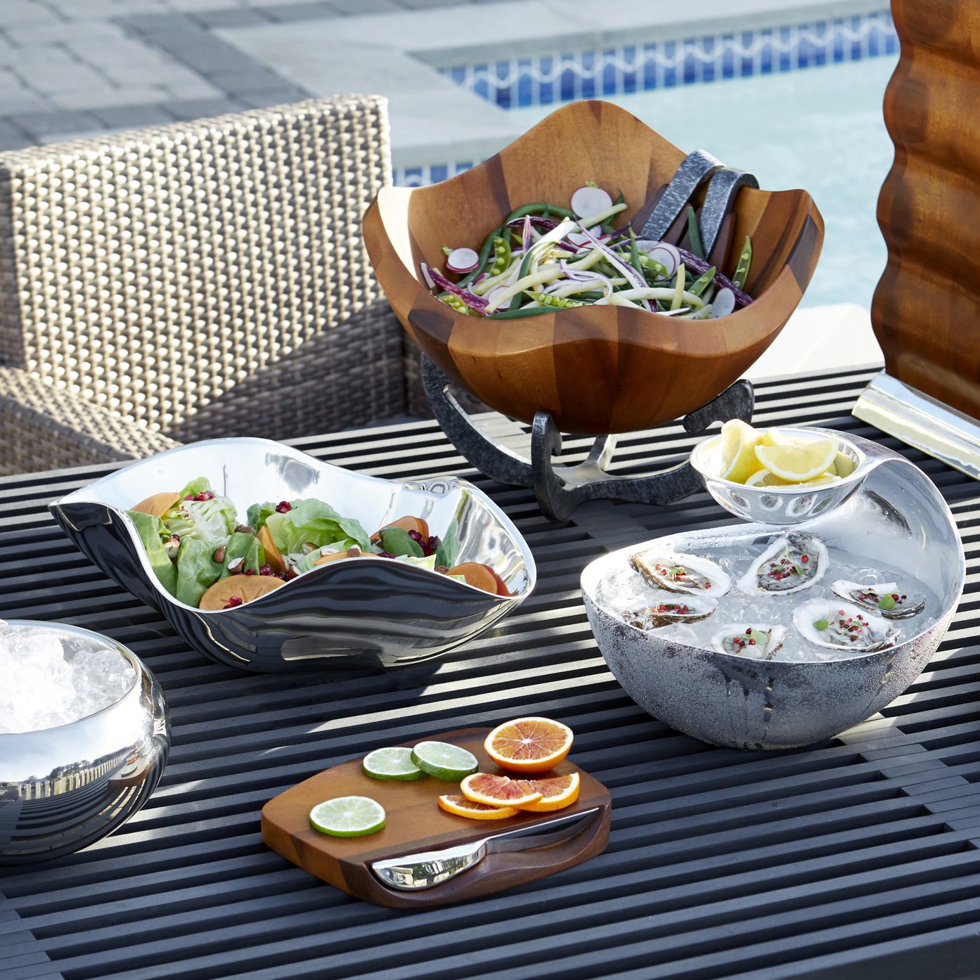nambe Scoop Server | Two-Tiered Chip and Dip Bowl | Cold & Hot Appetizer Serving Bowl | Made of Metal Alloy | 11 x 8 Inch | Designed by Wei Young (Silver)
