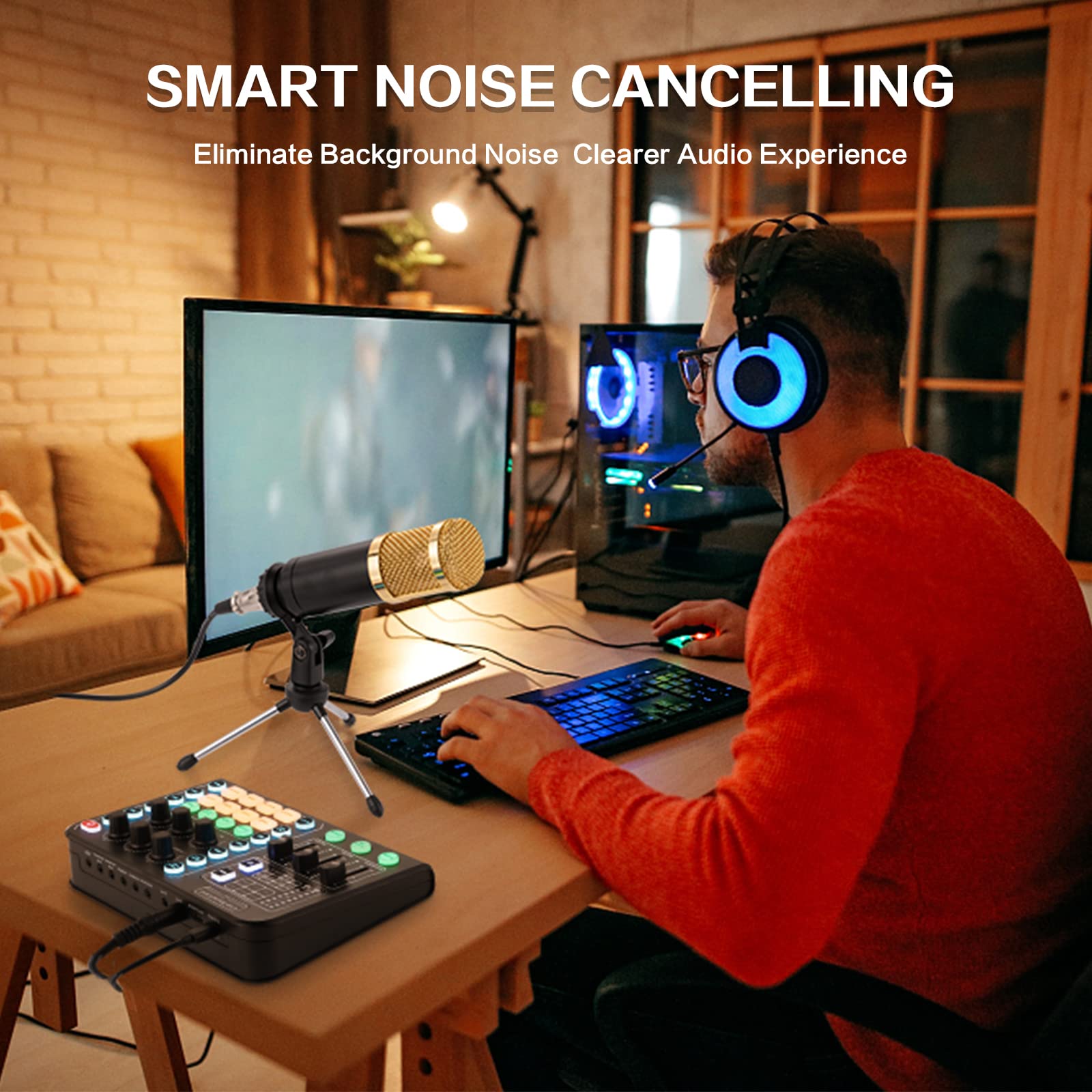 Podcast Equipment Bundle,Condenser Microphone Bundle with Tripod Stand and Professional Audio Mixer/studio equipment/podcast microphone for Streaming Broadcast,Gaming,Recording,Singing,tiktok,YouTube