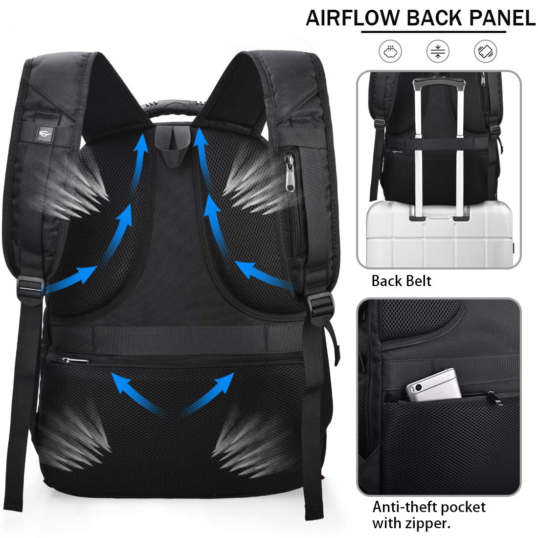 NUBILY Laptop Backpack 17 Inch Waterproof Extra Large TSA Travel Backpack Anti Theft College Business Mens Backpacks with USB Charging Port 17.3 Gaming Computer Backpack for Women Men Blue 45L