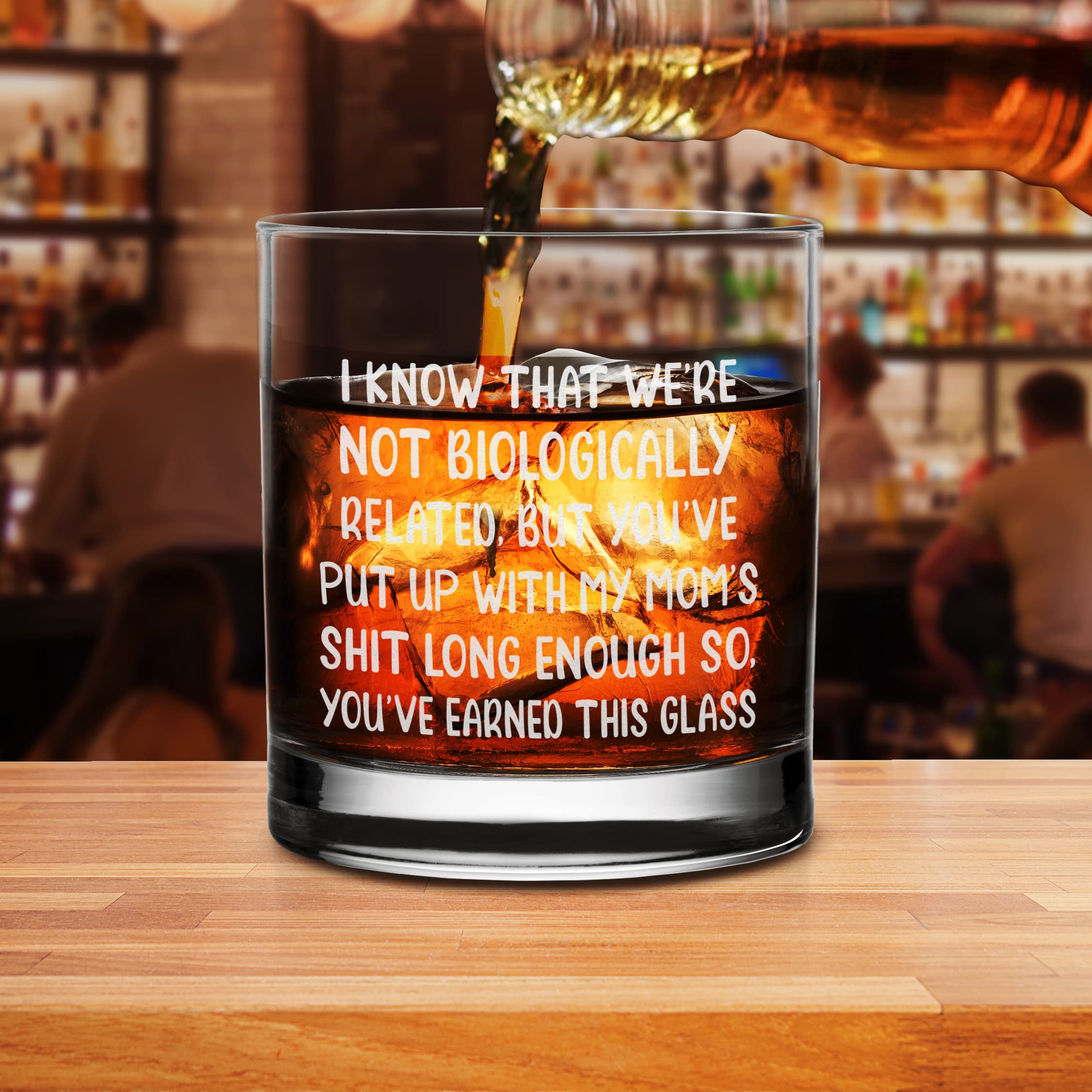 NeeNoNex I Know That We're not Biologically Related Step Dad Whiskey Glass - Funny Birthday Christmas Fathers Day Gift for Step Dad, Step-Father, Bonus Dad