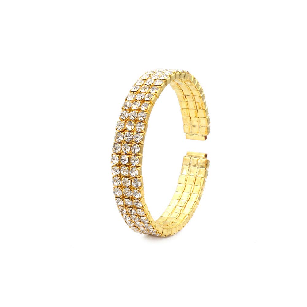 JSEA S9-Womens Rhinestones Wide Cuff Bracelet Bangles Silver and Gold Tone Wedding Party Jewelry