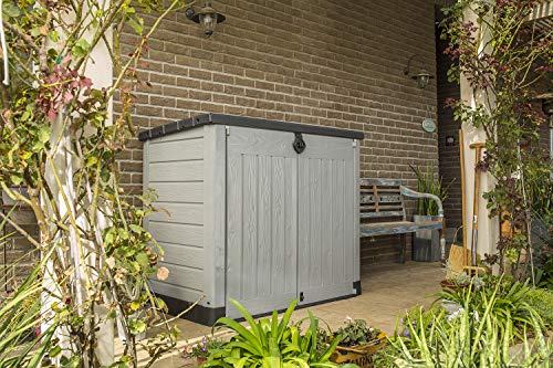 Keter Store-It-Out Ace 4.75 x 2.7 Foot Resin Outdoor Storage Shed with Easy Lift Hinges, Perfect for Trash Cans, Yard Tools, and Pool Toys - Bin Opening Kit Included