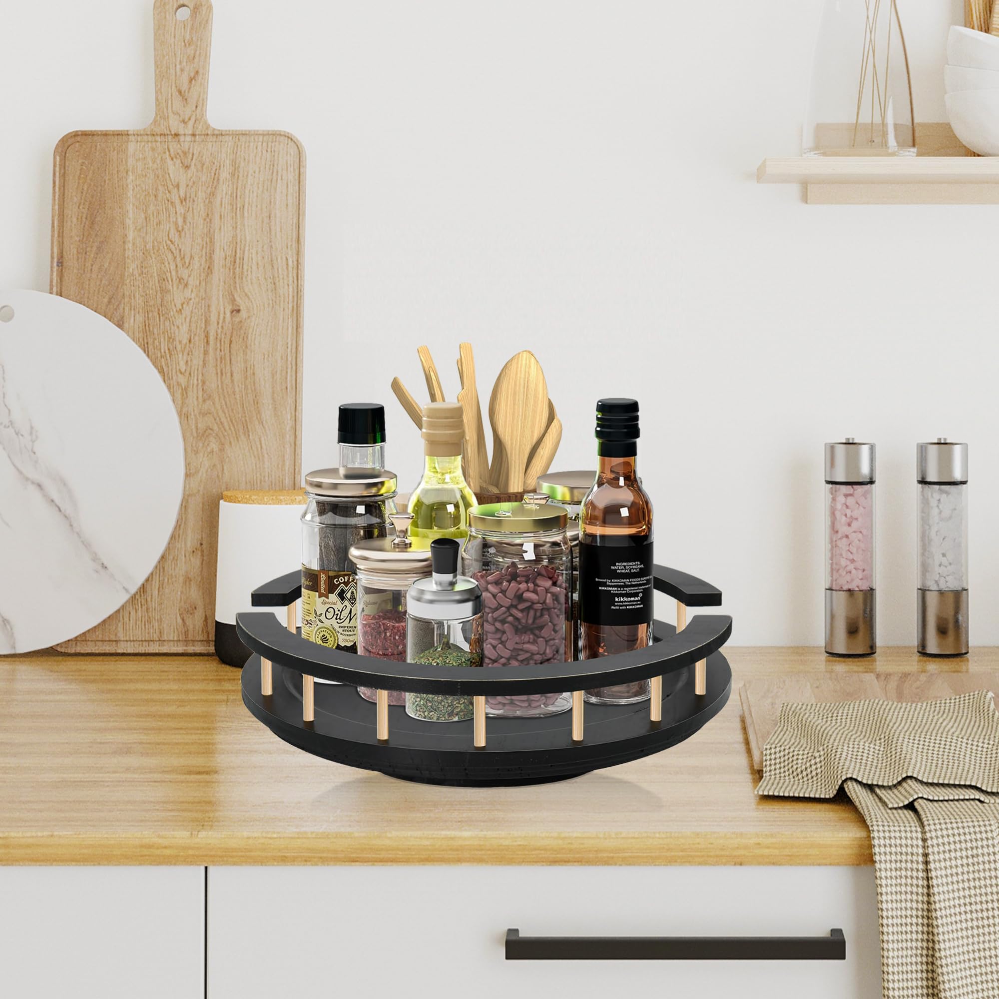 Lazy Susan Turntable for Cabinet, Wood Lazy Susan Organizer for Table, Large Rotating Vanity Tray for Countertop, 360 Turntable Lazy Susan for Pantry Kitchen Bathroom Countertop, 12.5 Inch,White
