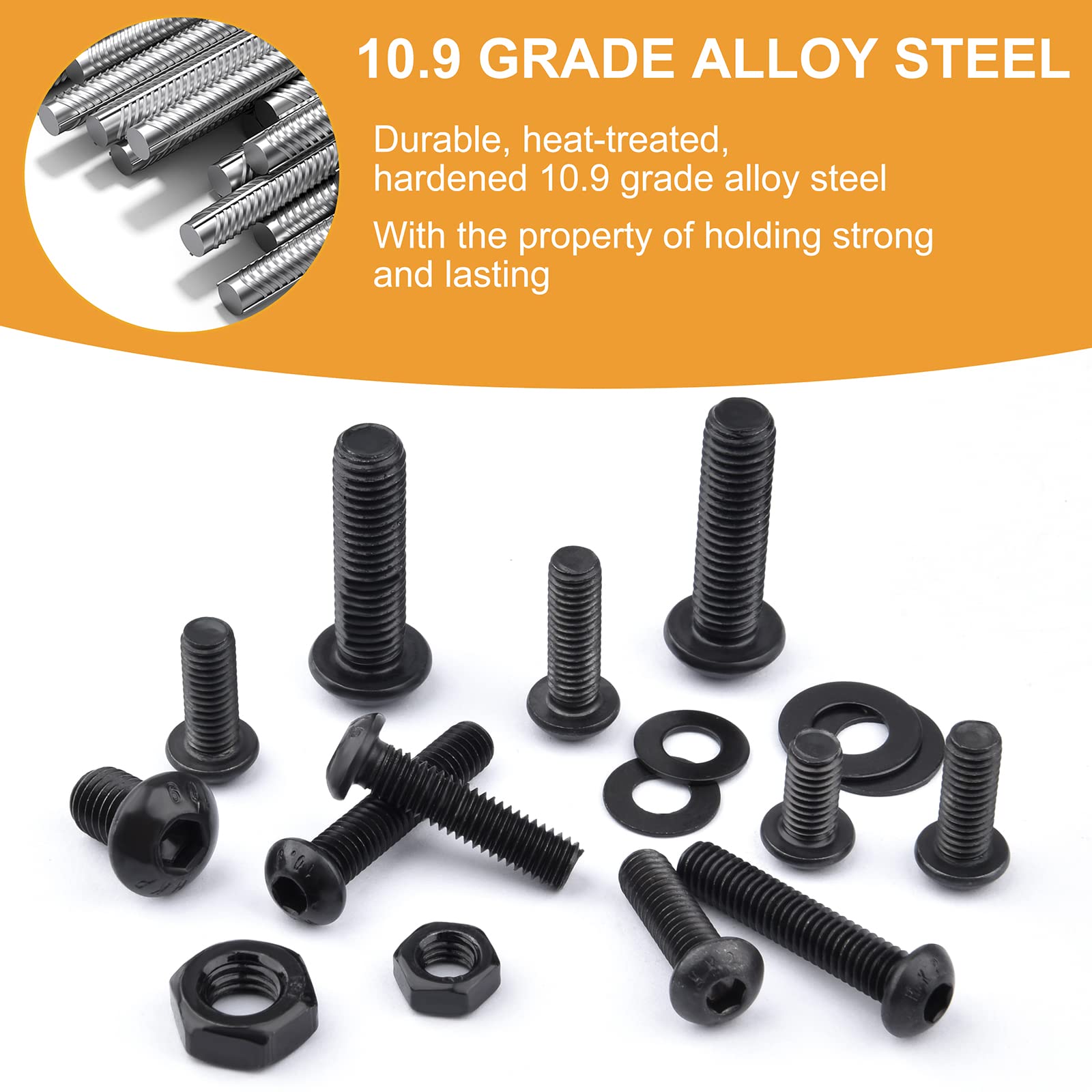 VIGRUE 700PCS M3 x 5/6/8/10/12/14/16/18/20/25/30mm Button Hex Head Cap Screws 14.9 Grade Alloy Steel M3 Metric Machine Screws Bolts Nuts Washer Assortment Kit
