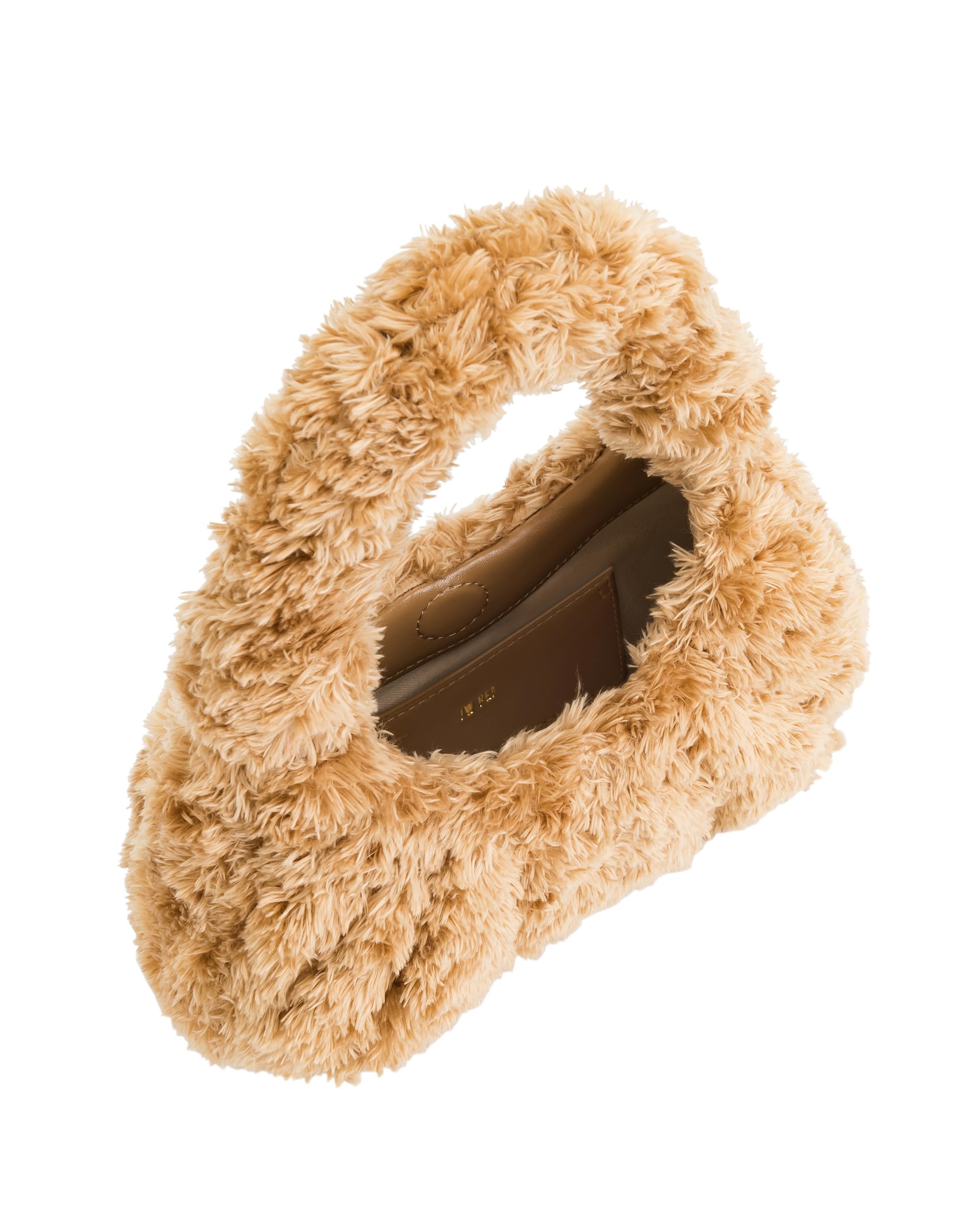 JW PEI Women's Gabbi Faux Fur Medium Ruched Hobo Handbag - Light Brown