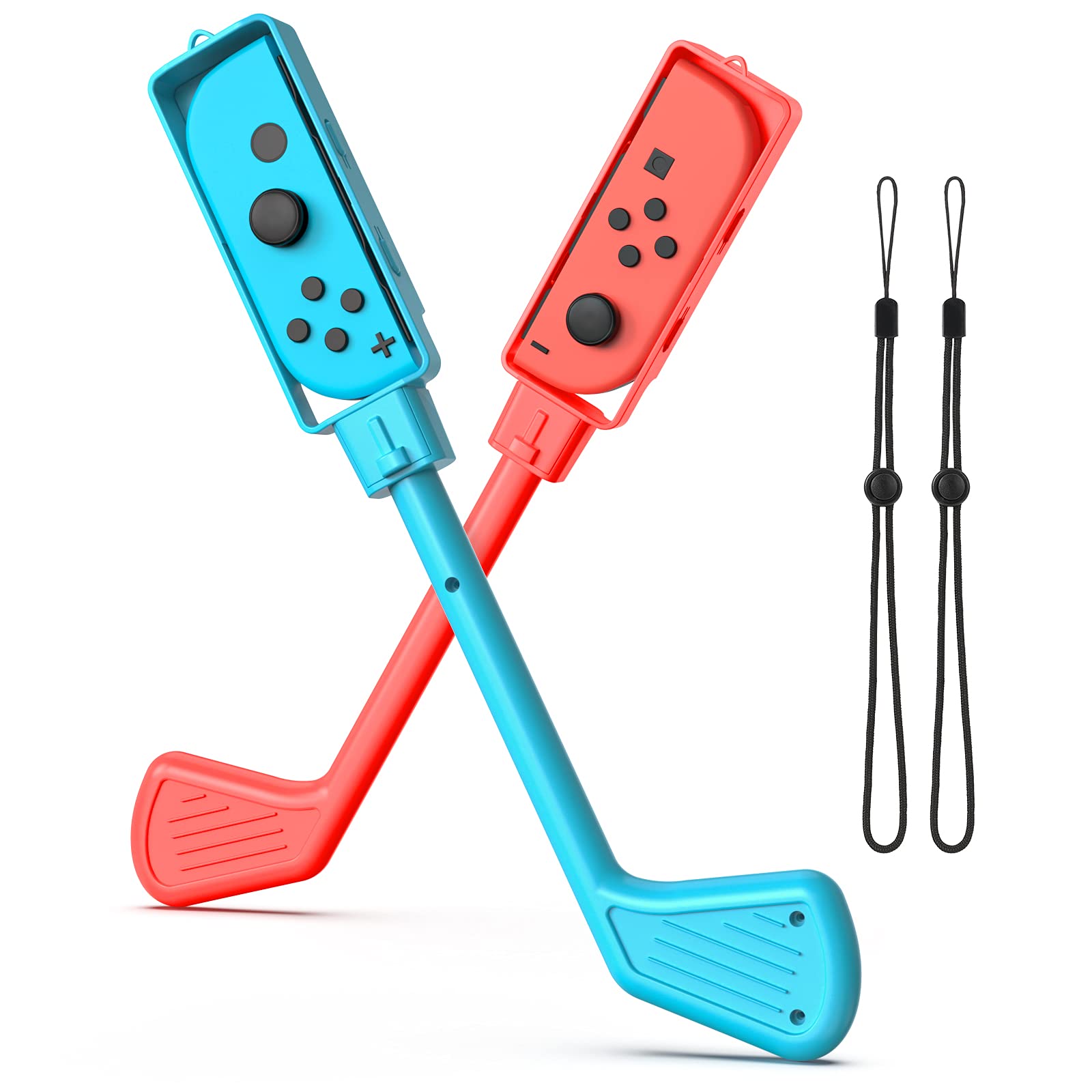 MoKo Golf Clubs Fit with Switch/Switch OLED Model (2021) Mario Golf: Super Rush Golf Handle Grips Game Accessories Kit Fit with Joy-Con Controller 2 Pack with Rotatable Golf Rod &Wrist Strap, Red+Blue