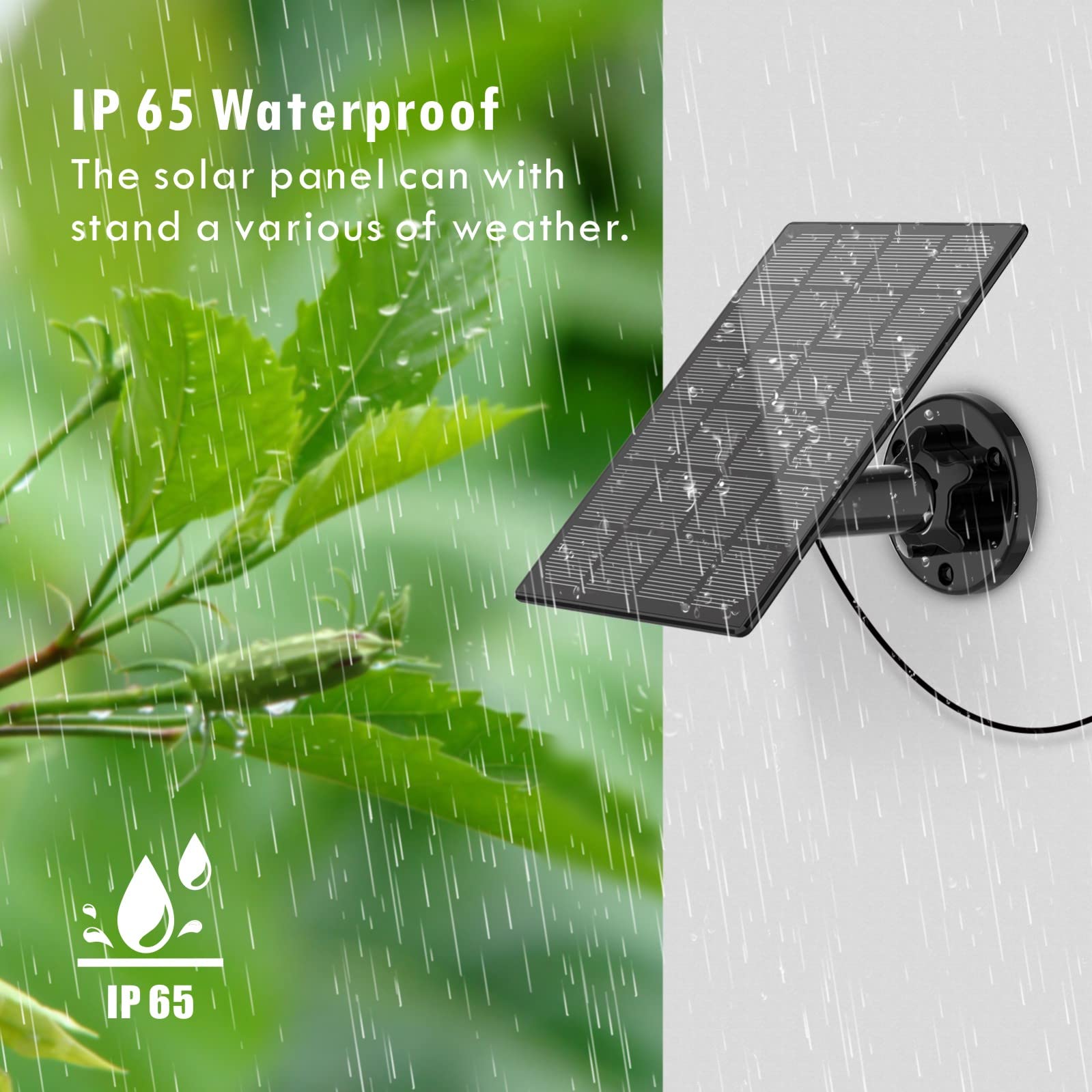 Solar Panels for DC 5V Outdoor Rechargeable Battery Camera, Solar Panel for Security Camera, Solar USB Charger with Micro USB & USB-C Port, 9.8ft Cable, Adjustable Wall Mount, IP65 Waterproof, 2 Pack