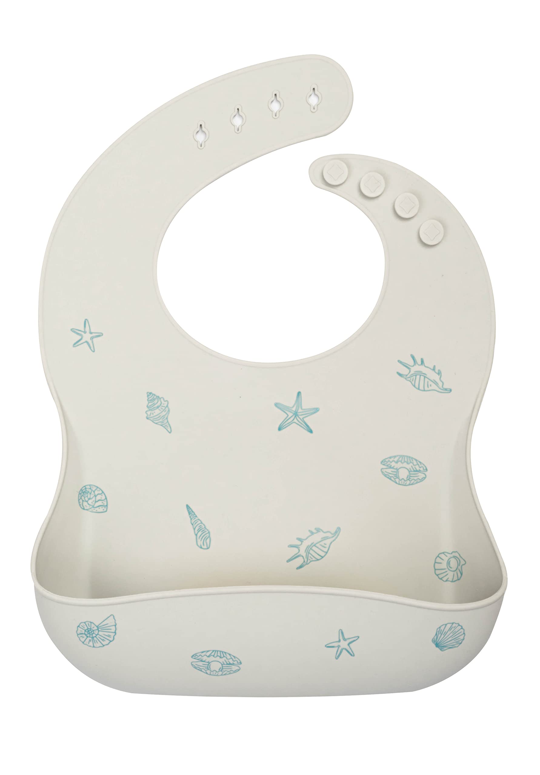 Mia Li Silicone Bibs – 3pcs Waterproof Silicone Bib Set – Silicone Baby Bibs for Girls and Boys - Baby Bib Pocket with Adjustable Closure – Non-Messy Toddler Bib (Seashells - Cloud, Sage & Stone)