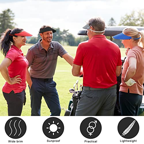 Retisee 12 Pcs Summer Foam Visors for Men Women Adjustable Foam Visors with Coil Bands Sun Visor Hat Golf Sun Protection Cap(Red, White, Black, Navy Blue, Gray, Blue)