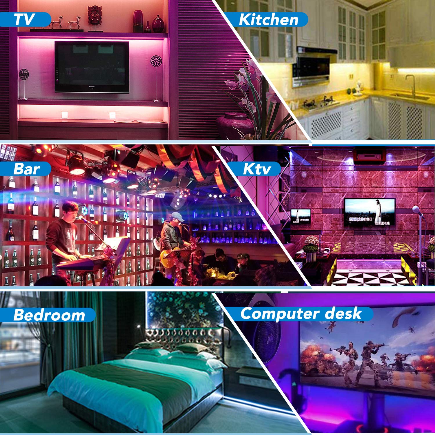 Led Strip Lights,16.4ft Color Changing Strips,RGB LED Light Strips,Dimmable Waterproof Flexible Strip Lights,with 44 Key Remote Controller and 12V Power Supply Tape Light for Bedroom Home Bar Party