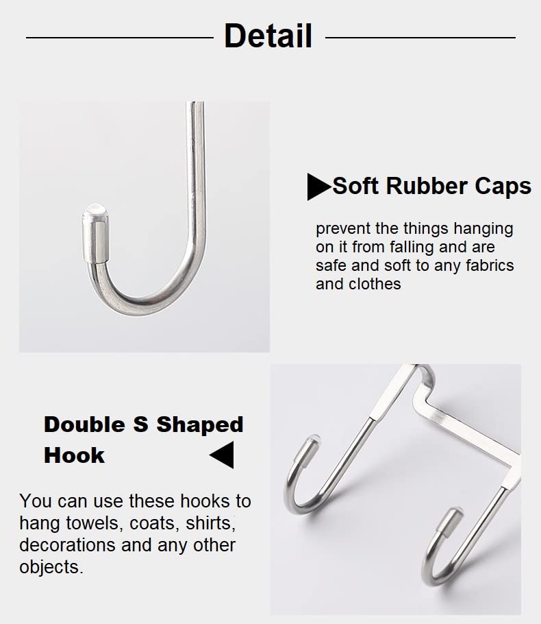 jixik 2pcs Over Door Hook, Double S-Shaped Hook Holder Hanger 7.3cm/2.9in Stainless Steel Free Punching Heavy Duty Door Back Hanging Hook for Towel Cloth Bag for Kitchen (Silver)