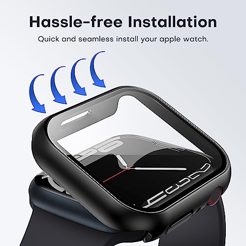 TAURI 2 Pack Hard Case Designed for Apple Watch Series 9 (2023) Series 8/7 41mm, [HD Clear] Built-in 9H Tempered Glass Screen Protector, [Full Protection] Slim Cover for iWatch S9/S8/S7 41mm - Black