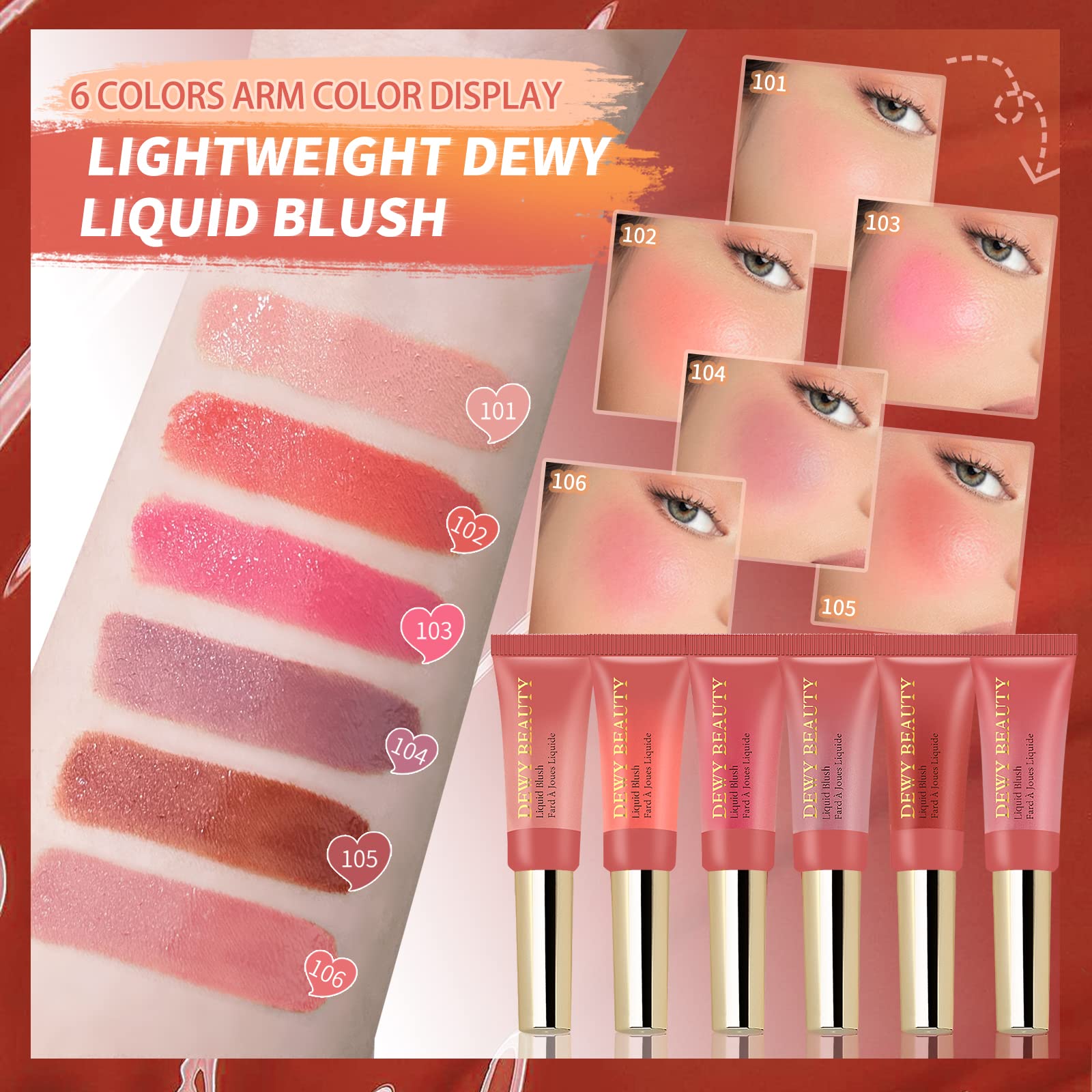LSxia Liquid Blush Makeup Wand, Cream Liquid Blush with Cushion Applicator For Cheeks Tint, Natural-looking, Glow Dewy Finish, Weightless Blendable Liquid Blush Stick | #106 ELEGANT-Soft Pink