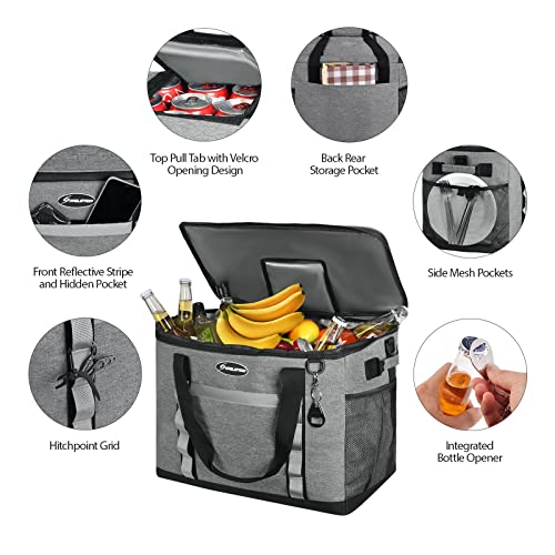 Maelstrom Collapsible Soft Sided Cooler - 75 Cans Extra Large Lunch Cooler Bag Insulated Leakproof Camping Cooler, Portable for Grocery Shopping, Camping, Tailgating and Road Trips,Grey