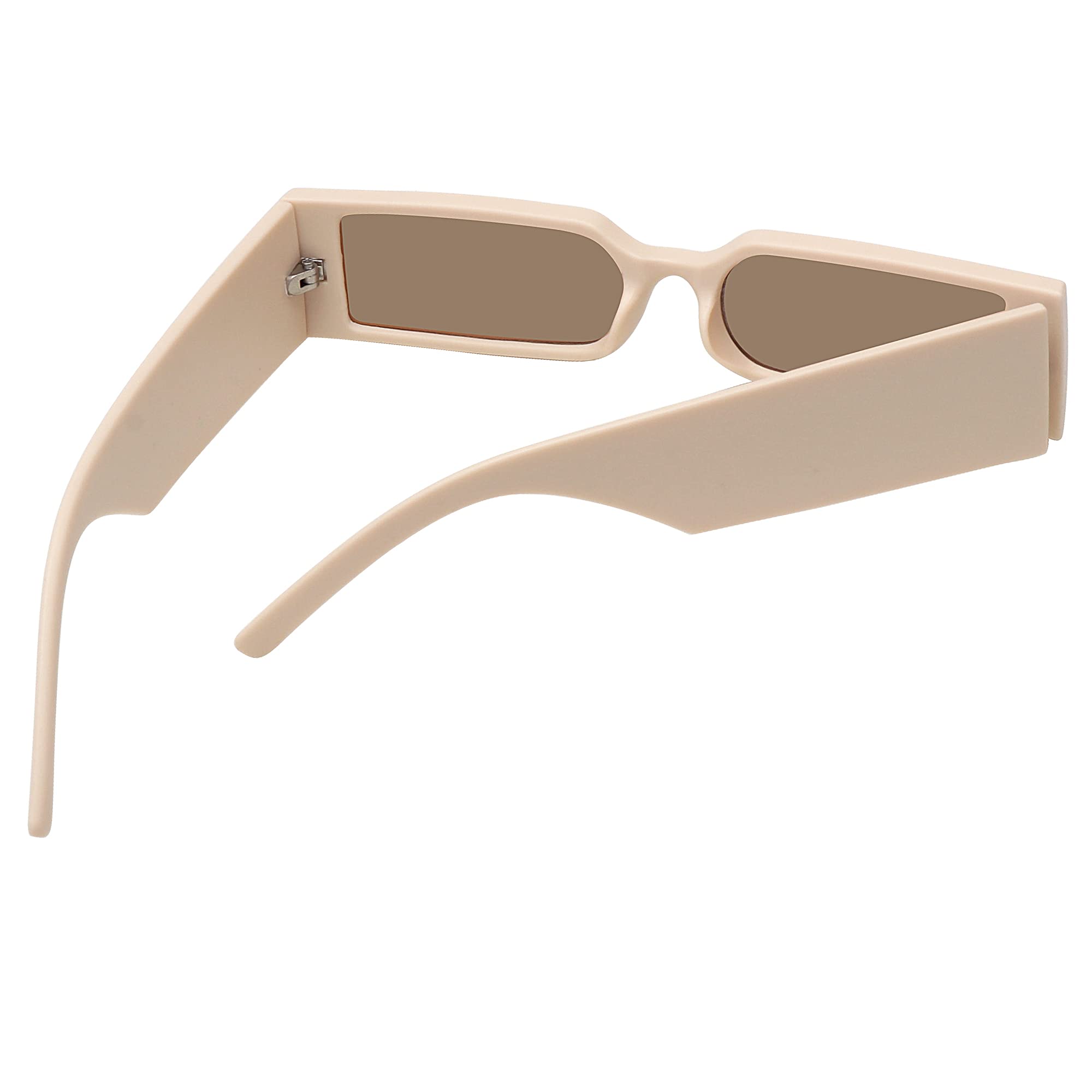 Retro 90s Rectangle Sunglasses for Women Men Trendy Small Nude Inspired Narrow Tiny Thin Skinny Slender Sun Glasses (Black Frame Grey Lens)