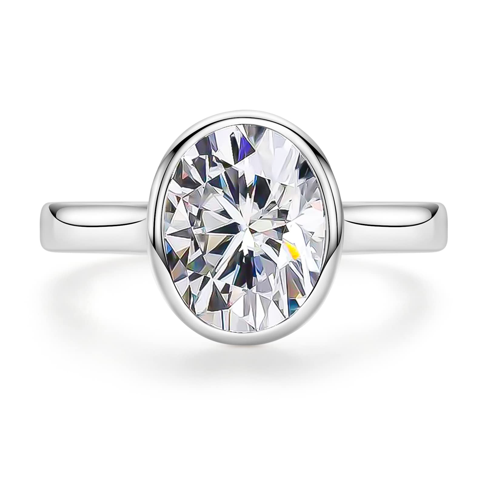 Raivari Moissanite Engagement Rings,3 CT Bezel Setting Oval Lab Created Diamond Solitaire Promise Rings in 14K White Gold Plated Sterling Silver, Anniversary Rings for Women7
