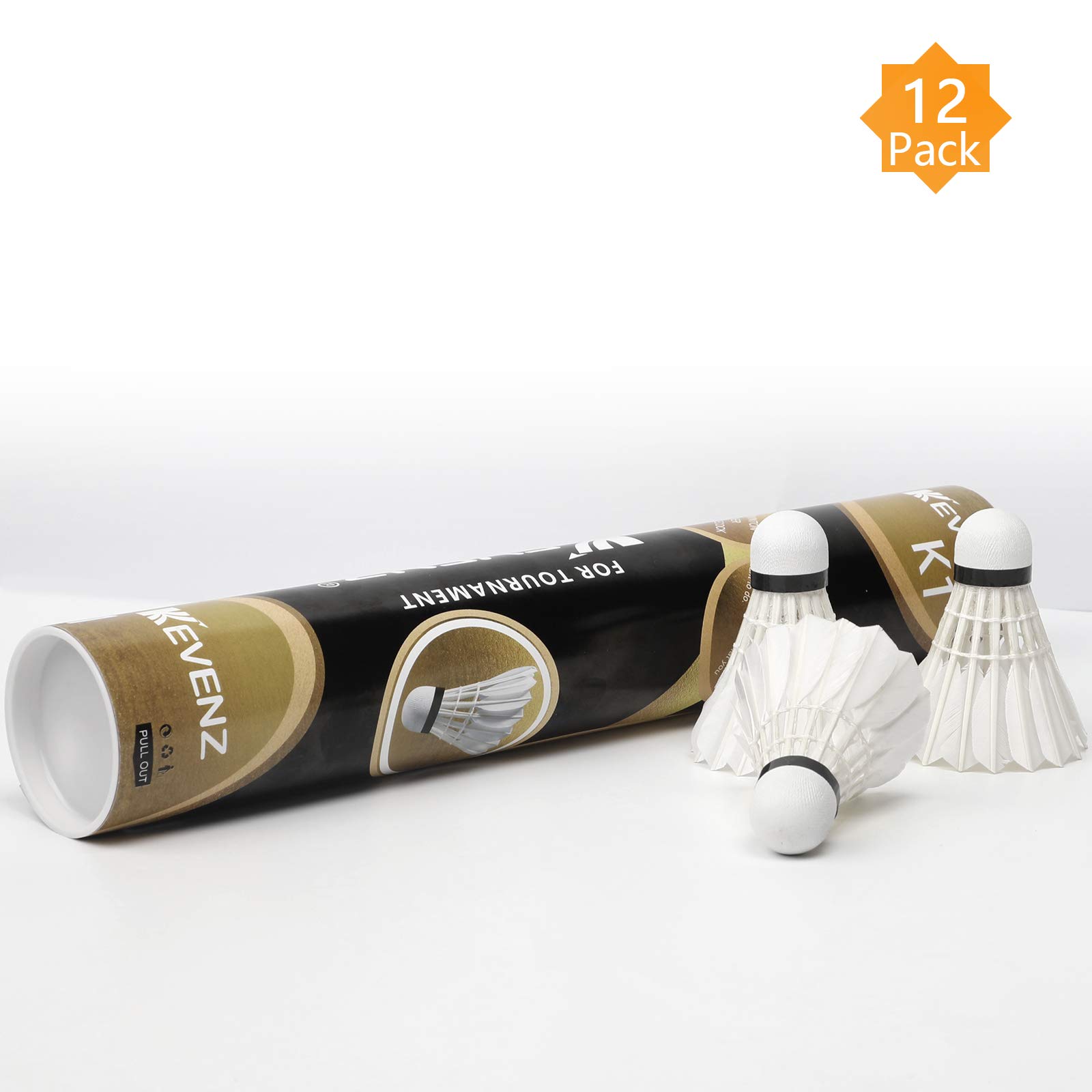 KEVENZ Goose Feather Badminton Shuttlecocks with Great Stability and Durability, High Speed Badminton Birdies-12PK (White-K1)