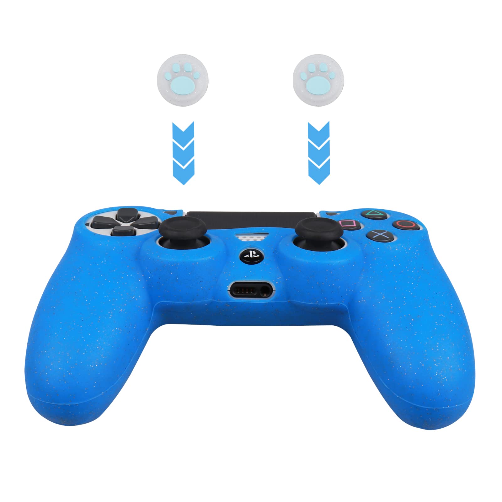 RALAN Controller Skin Glitter Anti-Slip Silicone Cover Protector Case Compatible with PS4 Slim/PS4 Pro Wireless/Wired Gamepad Controller with 4 Cat Paw Thumb Grip Caps & Black Pro Thumb Grip x 8.
