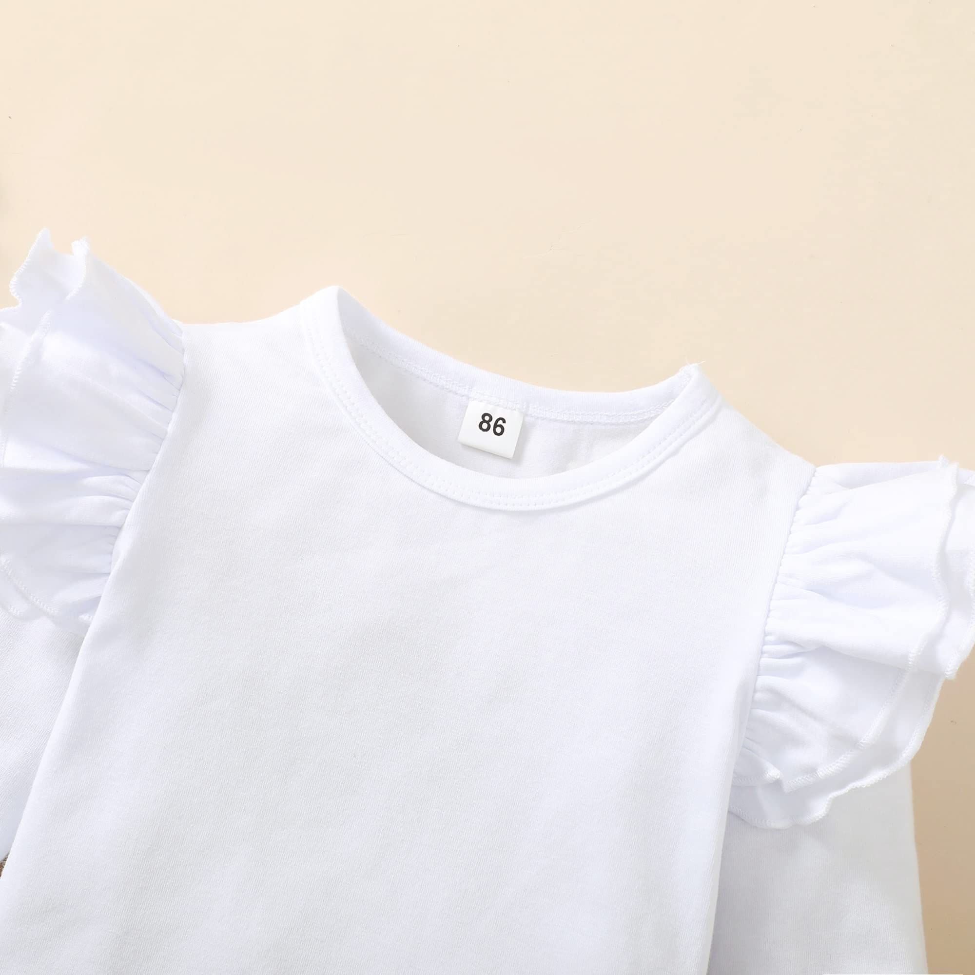 Toddler Baby Girl Solid Color T-Shirt Kids Blouse Plain Ruffle Sleeve Top Cotton Casual Clothes (033B-White, 4-5 Years)