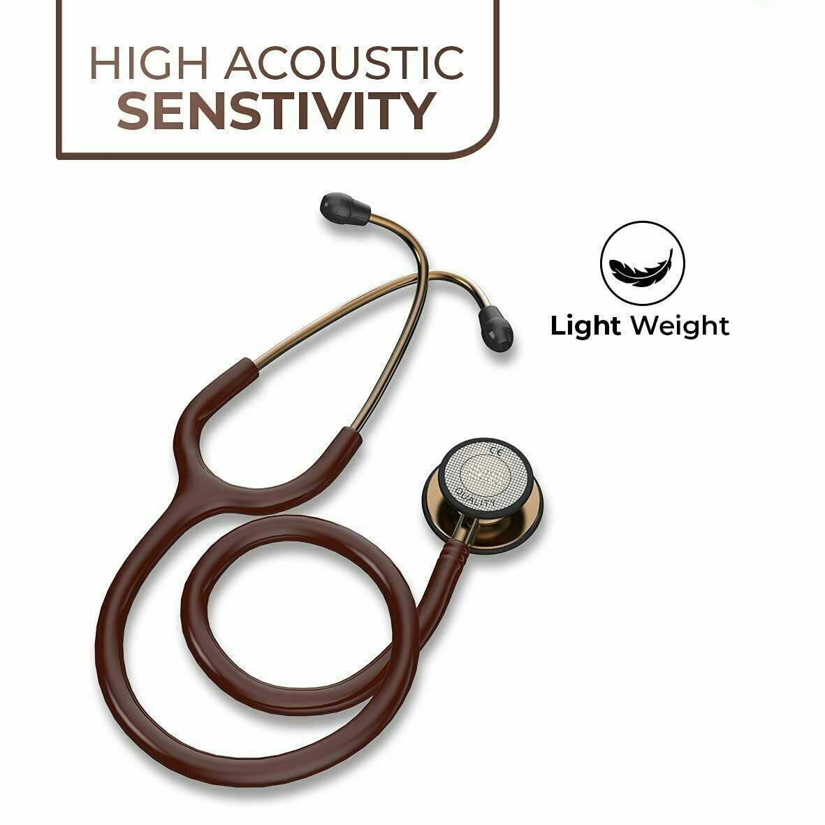 Spancare Cardio 3 Monitoring Stethoscope, Copper-Finish Chest Piece, Chocolate Tube