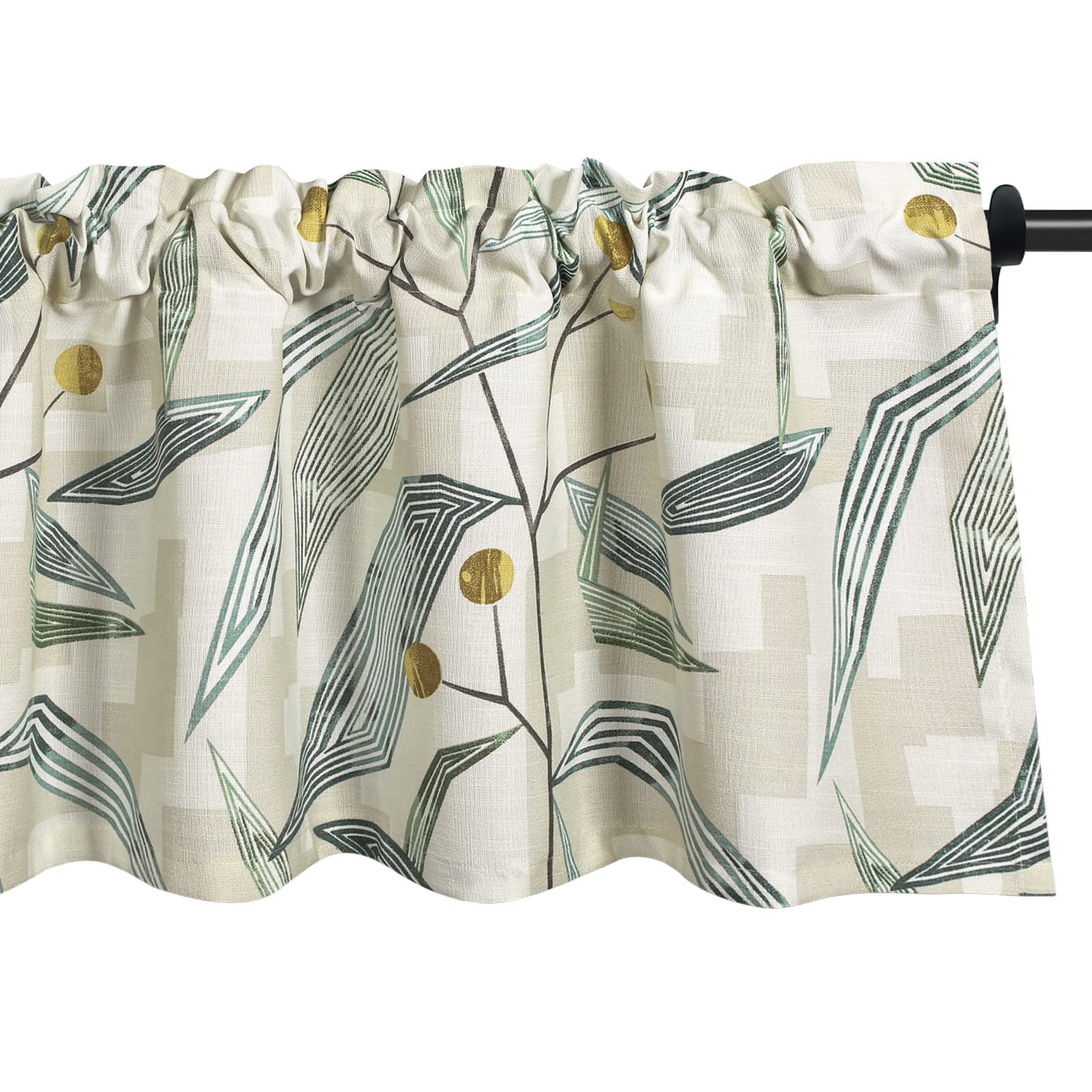 Leeva Leaves Modern Design Kitchen Valances for Guest Room Dining Room, Top Rod Pocket Thermal Insulated Window Curtain Valance for Office Door, One Panel, 52X18