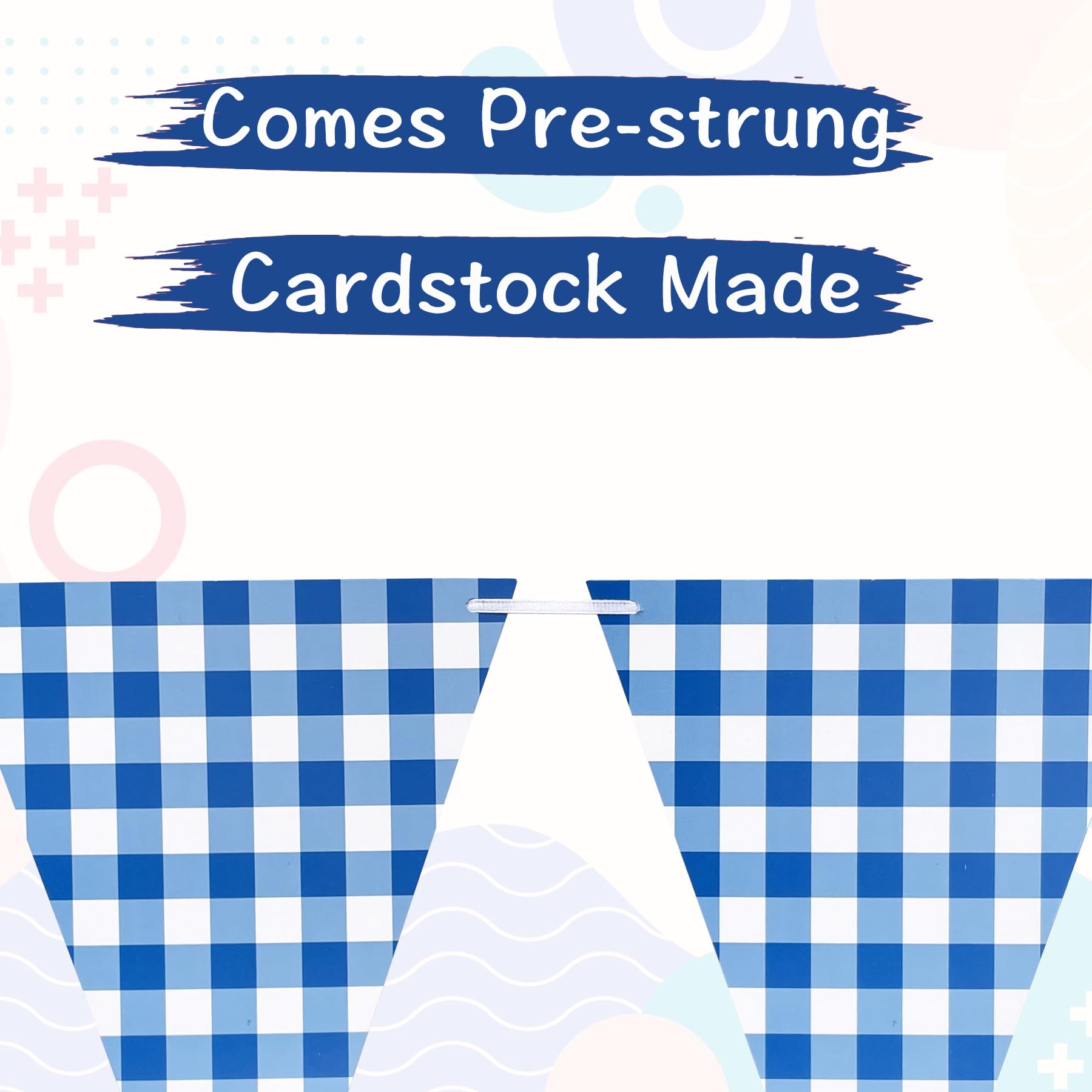 VILIFEVER 2 Pieces Blue Checkered Flags Banner, Double Sided Blue and White Gingham Bunting Garland for Summer BBQ Picnic Wedding Baby Shower Birthday Party Decorations Supplies