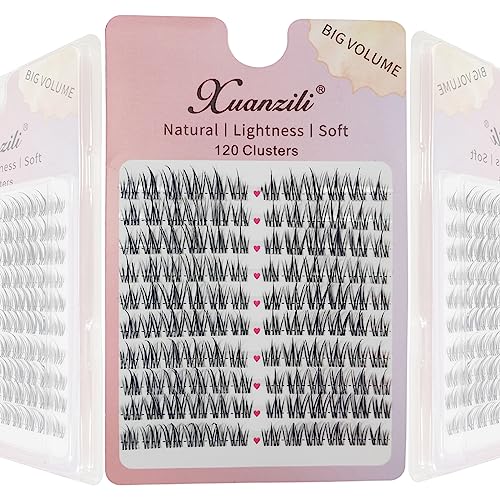 Lash Clusters 120 Cluster Lashes 11-13mm Wispy Individual Lashes Extensions Transparent Root Natural Look Lashes D Curl DIY Eyelash Extension at Home by XUANZILI (11-13mm(120 Clusters), D-0.07)