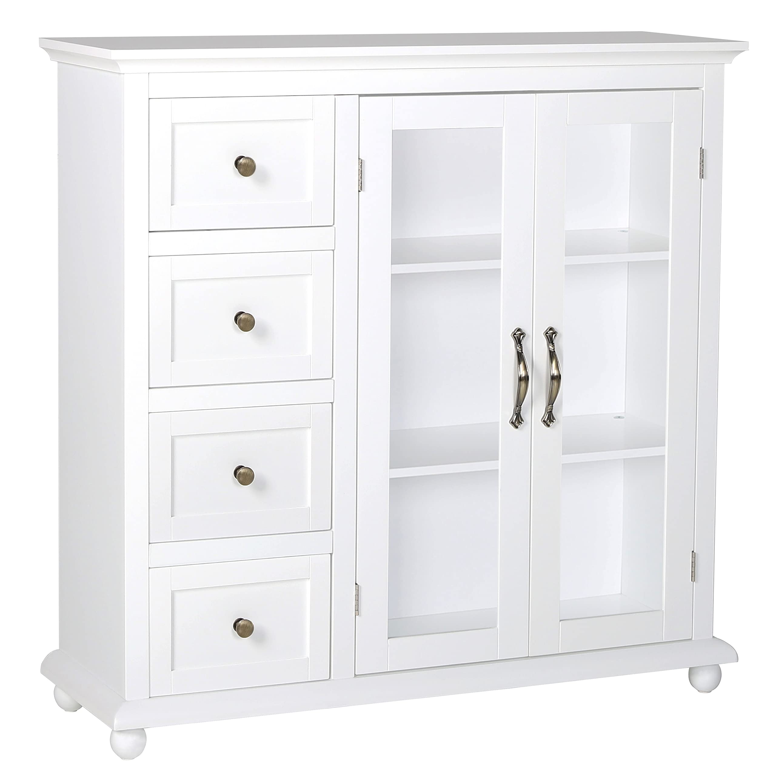 MUPATER Kitchen Buffet Sideboard Storage Cabinet, Floor Cupboard Cabinet with 2 Glass Doors and 4 Drawers for Home Dining Room, Living Room and Entryway, Dark Grey
