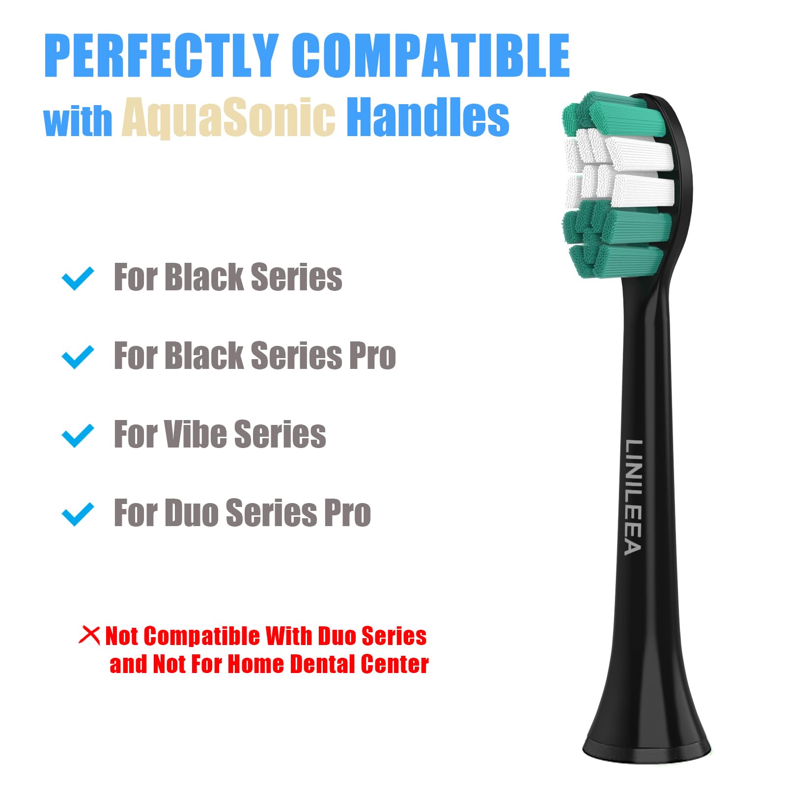 Toothbrush Replacement Heads Compatible with AquaSonic Black Series Tooth Brush, for Black Series Pro, Vibe Series, Duo Series Pro, Electric Toothbrush Refills 8 Pack (Black)