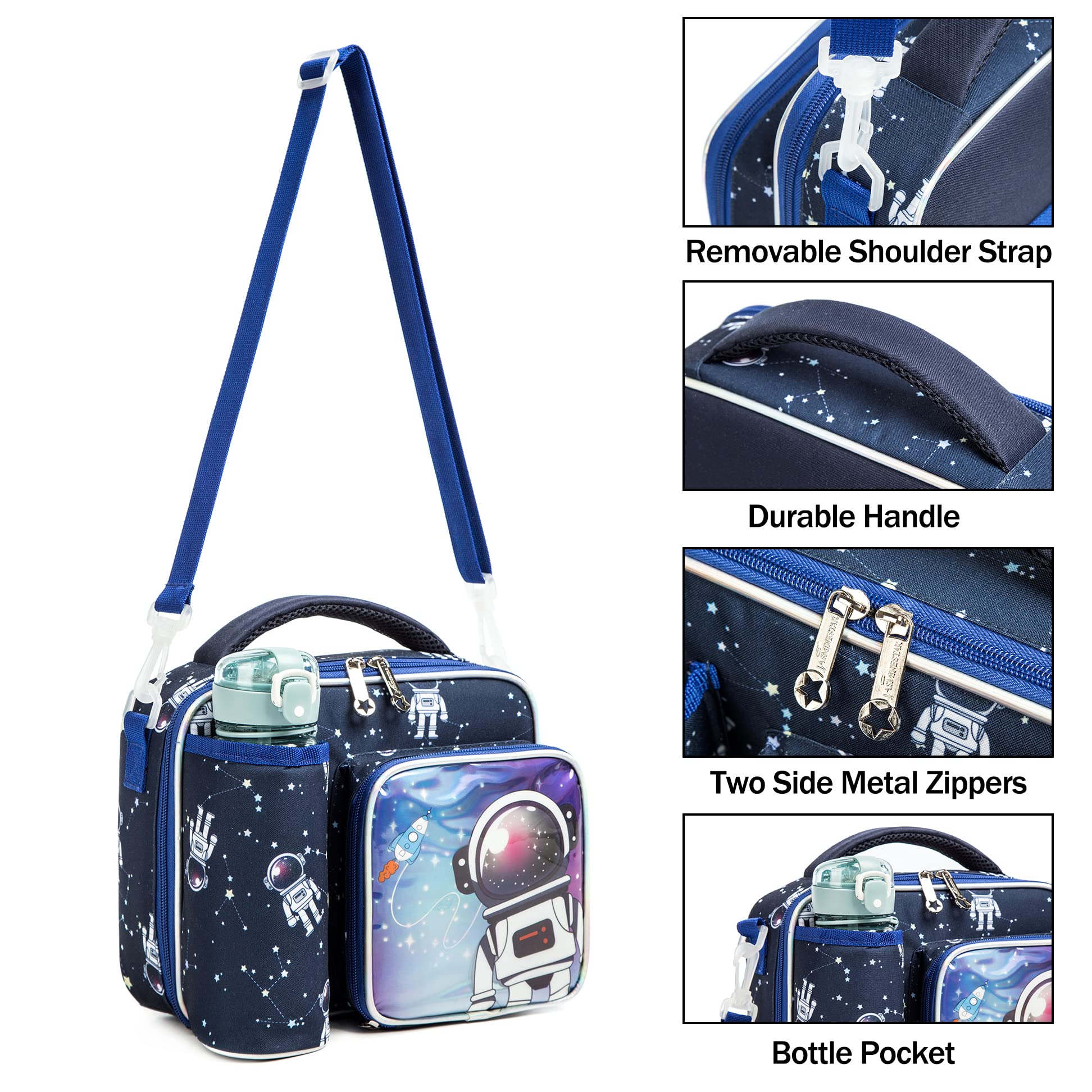 MOHCO Lunch Bag Kids Insulated Lunch Tote Bag for Boys and Girls with Adjustable Shoulder Strap and Durable Handle