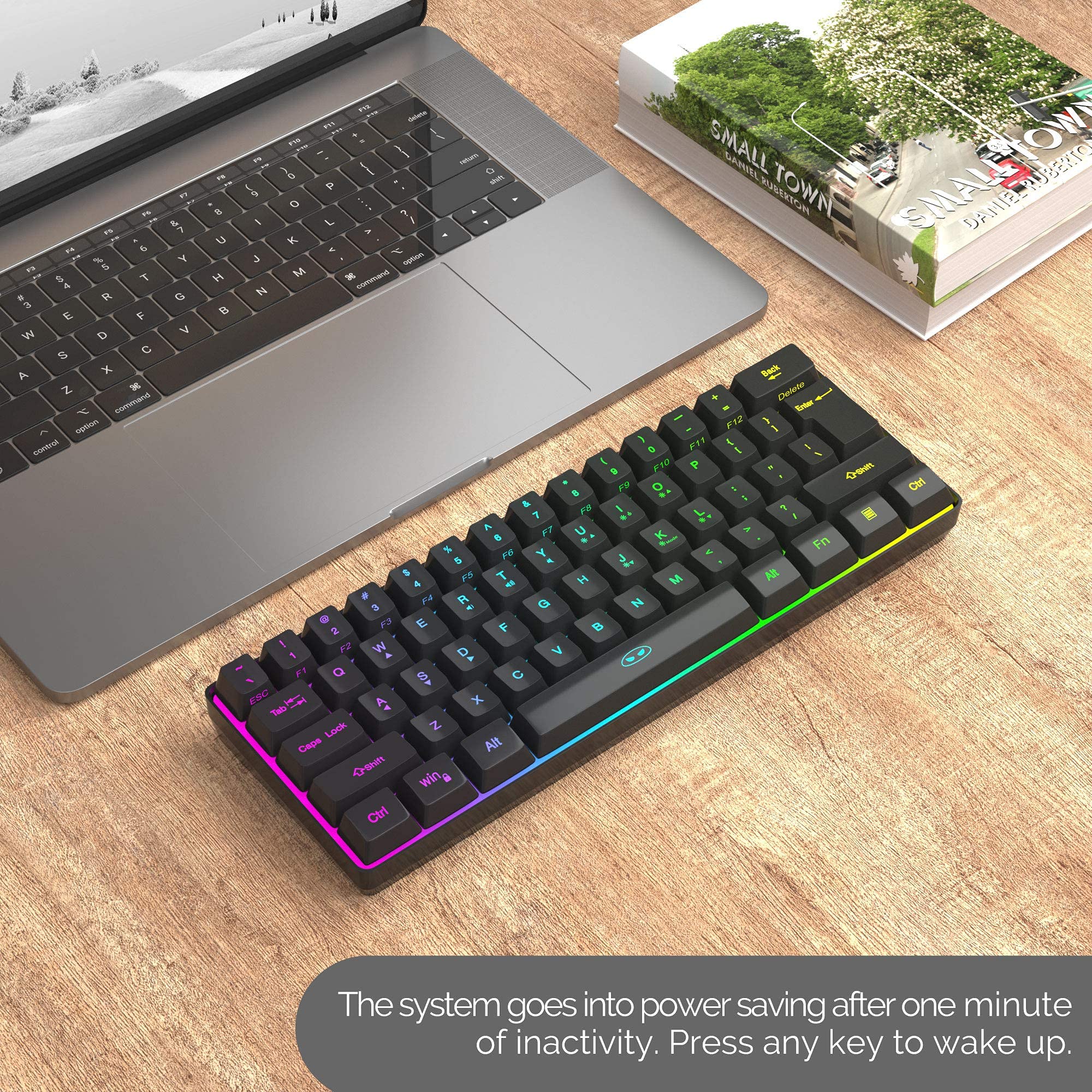 MageGee TS92 Wireless 60% Gaming Keyboard, Compact 61 Keys Rechargeable RGB Backlit Office Keyboard, 2.4G Wireless Connection, Waterproof Portable Computer Keyboard for Mac Windows Laptop (Black)