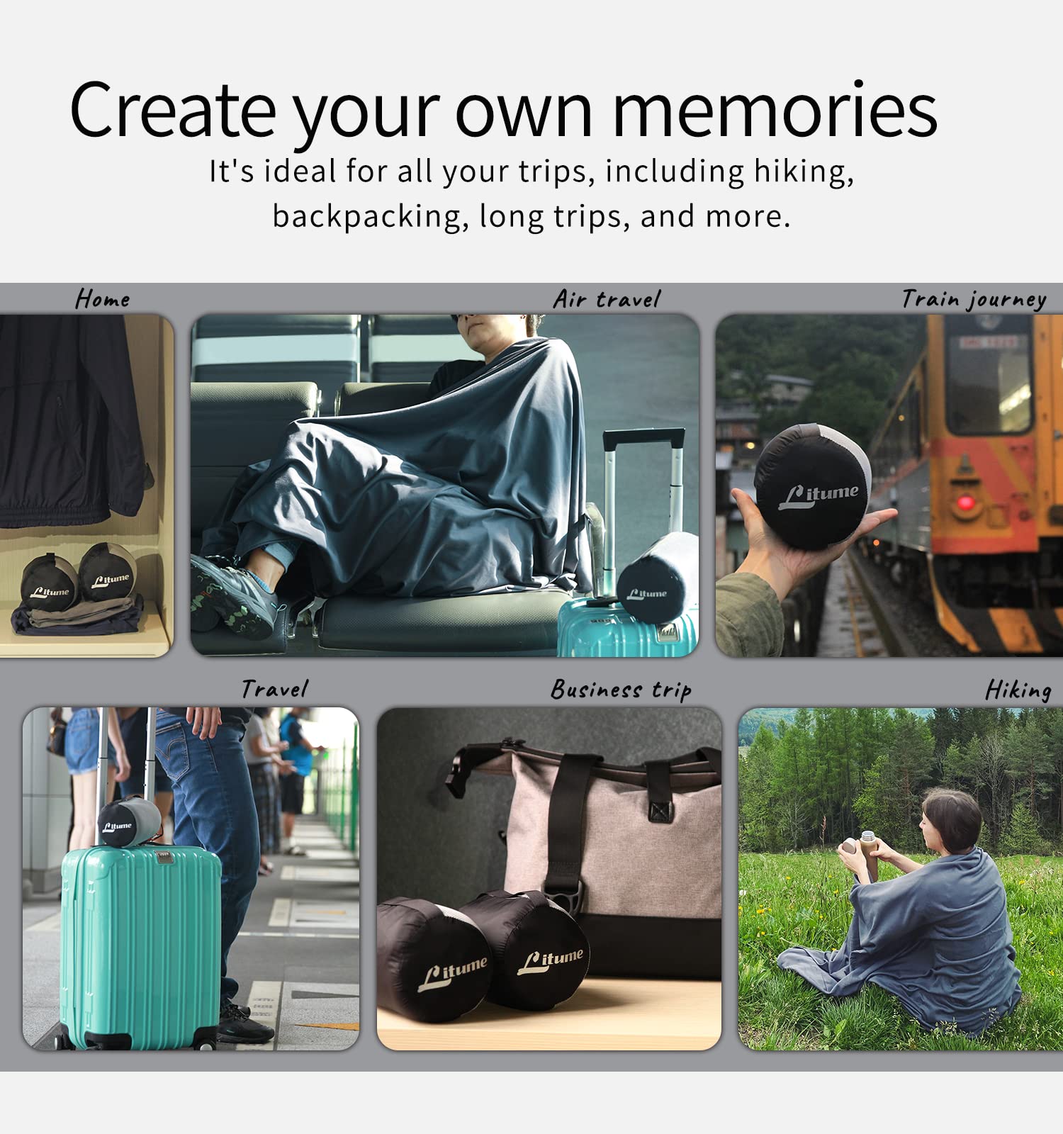 Litume Travel Blanket Lightweight and Breathable, 67 x 48 in Soft Airplane Flight Blanket for Travelers, Foldable Camping Sheet with Stuff Sack for Train, Camp, backapcking, office, home (Velvet E650)