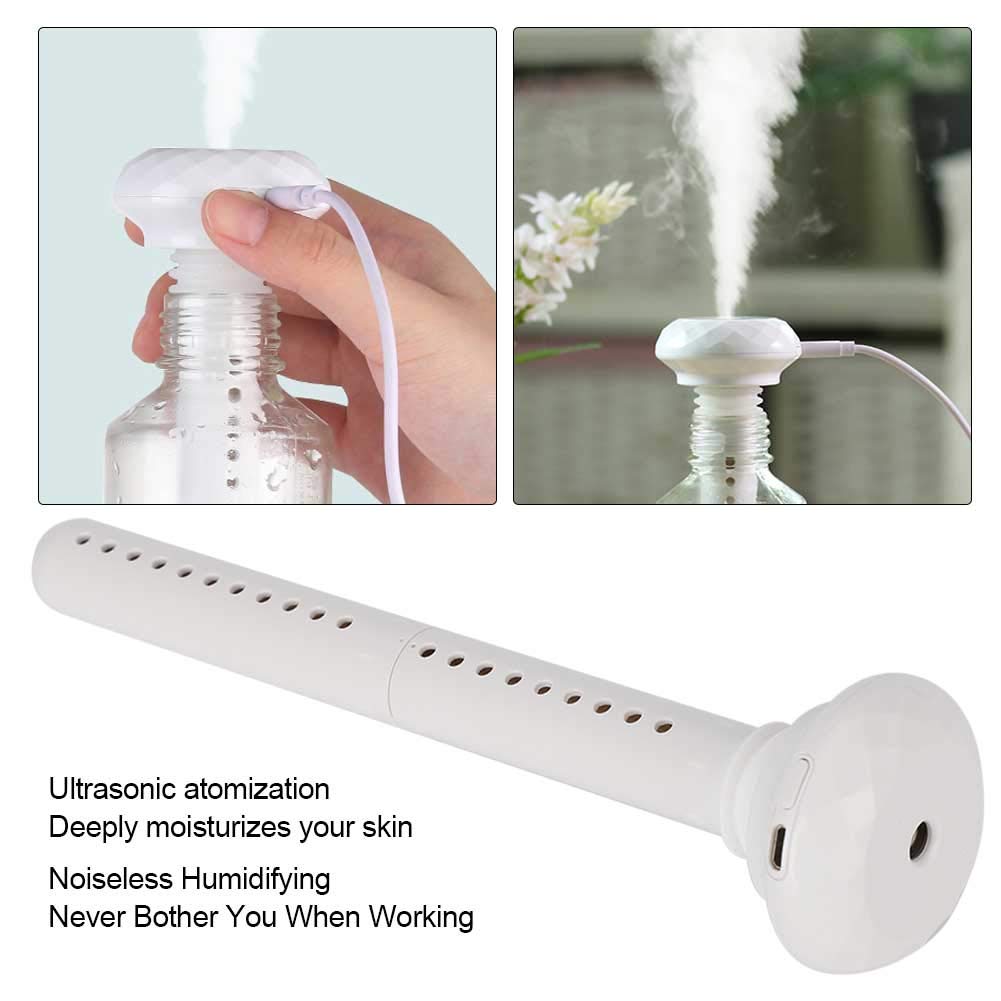 Portable Mini Humidifier USB Cool Mist Humidifier Travel Air Moisturizing Humidifier Cool Mist Purifier White with USB Cable Diffuser Without Water Bottle for Car Home Travel Office Hotel Household