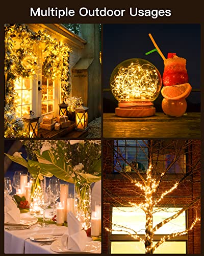 Solar String Lights Outdoor, 2 Packs Each 33Ft 100LED Solar Fairy Lights with 8 Modes, Waterproof Firefly Twinkle Lights for Christmas Patio Yard Trees Wedding Party (Warm White)
