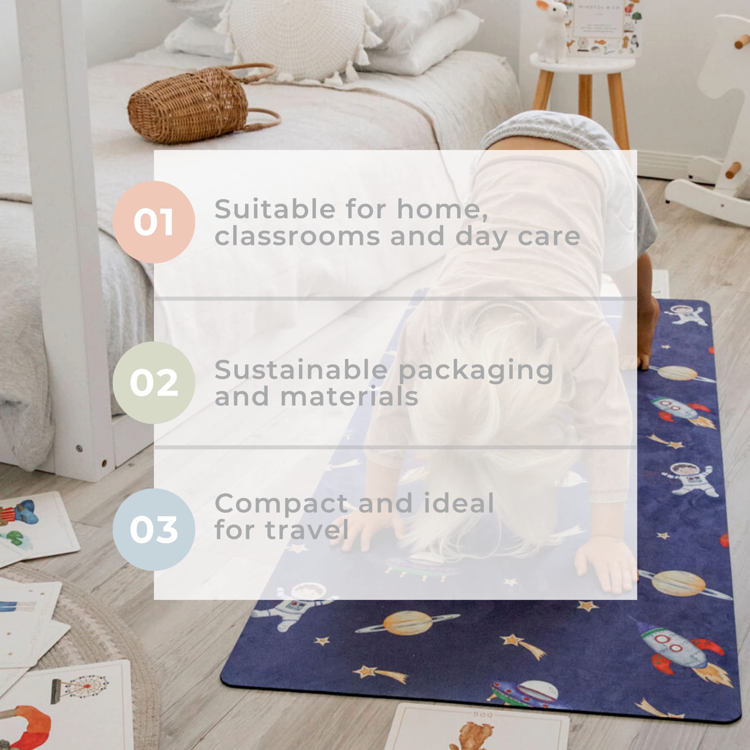 Mindful and Co Kids Printed Lightweight Children's Yoga Mat, 100% Recycled Rubber with Non-Slip Suede for Toddler Preschool & Elementary, Space