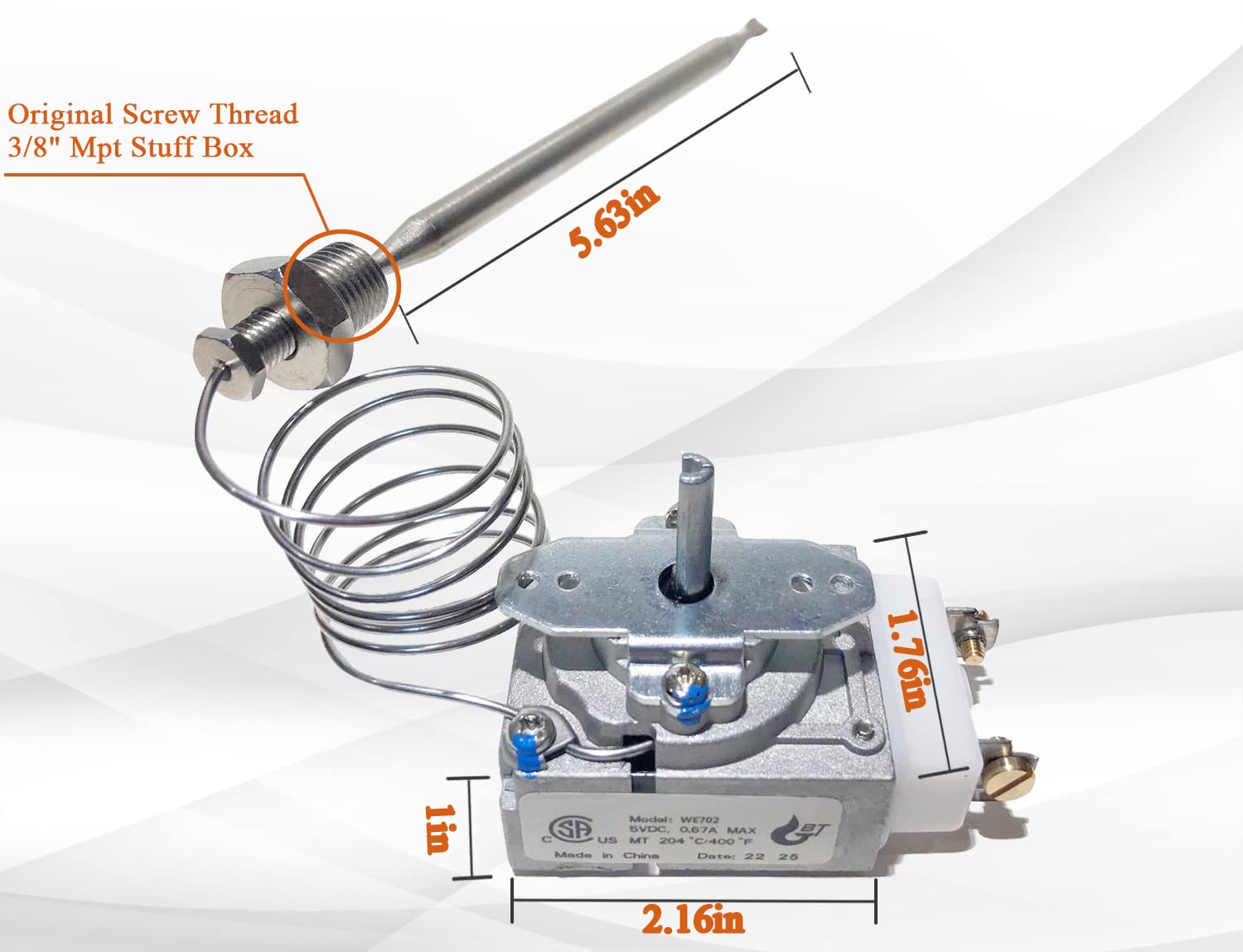 RX-2-24 Thermostat for Deep Fryer(with Knob), 3/8" Mpt Stuff Box, RX-10-24 RX-2-30 Millivolt Thermostat 00-913153 Compatible with Adcraft RX-2-24,Atosa 301030004, Robert shaw 5300-402,200-400F (OEM)