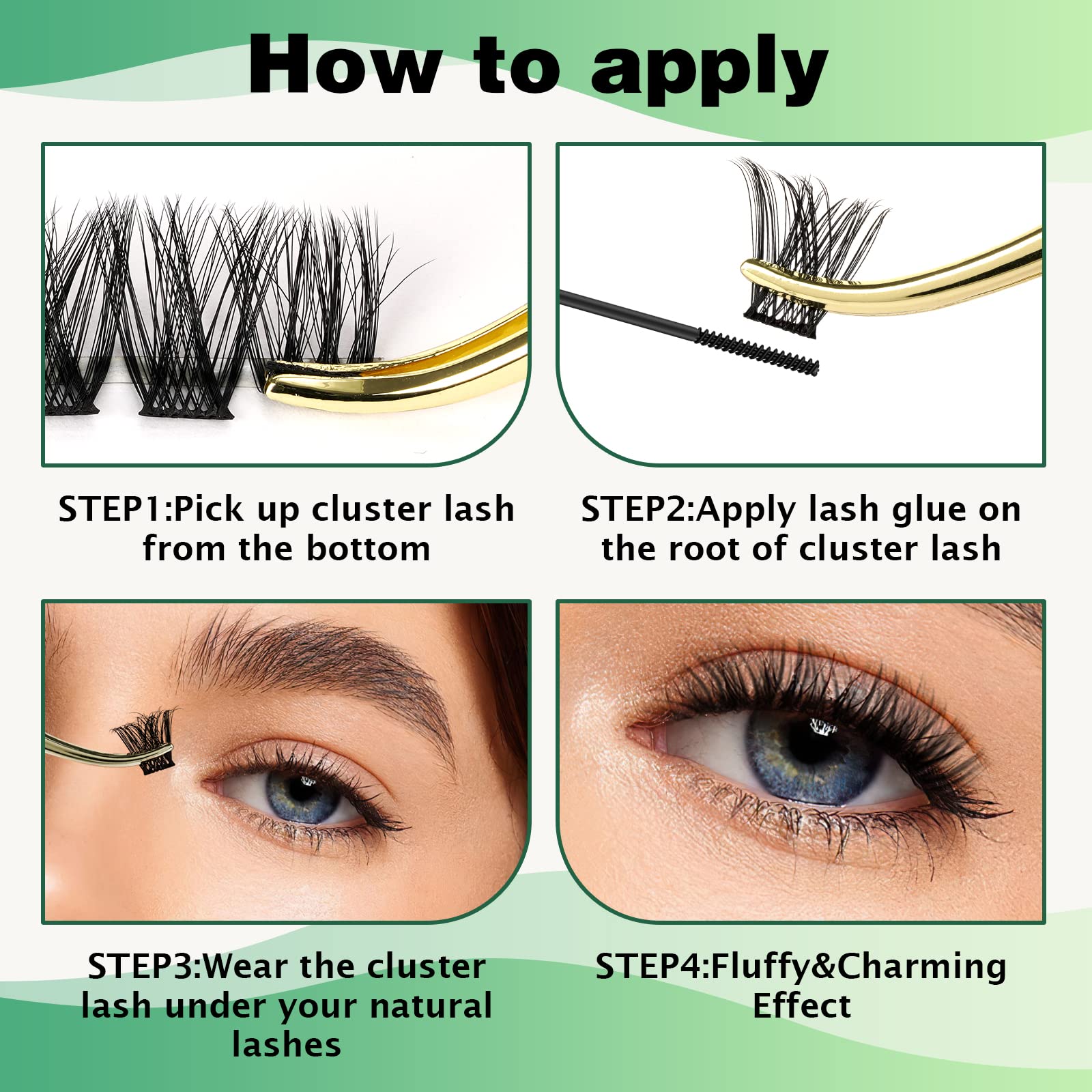 Lash Clusters,96 Pcs Cluster Lashes C Curl 10mm DIY Lash Extensions Eyelash Clusters,KEYYOU Volume Wispy Individual Lashes Soft&Comfortable Easy DIY at Home(Y01,C-10mm)
