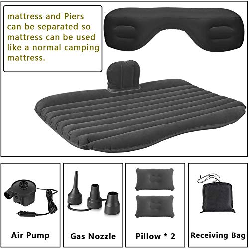 Luanoy Car Air Inflatable Bed Mattress, Portable PVC Flocking Car Travel Backseat for Vacation Camping with Two Pillows - Compatible with SUV MVP