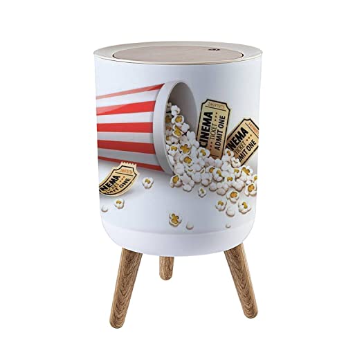 Small Trash Can with Lid Popcorn in paper bucket Full cup for snacks in movie theater fast Garbage Bin Round Waste Bin Press Cover Dog Proof Wastebasket for Kitchen Bathroom Living Room 1.8 Gallon