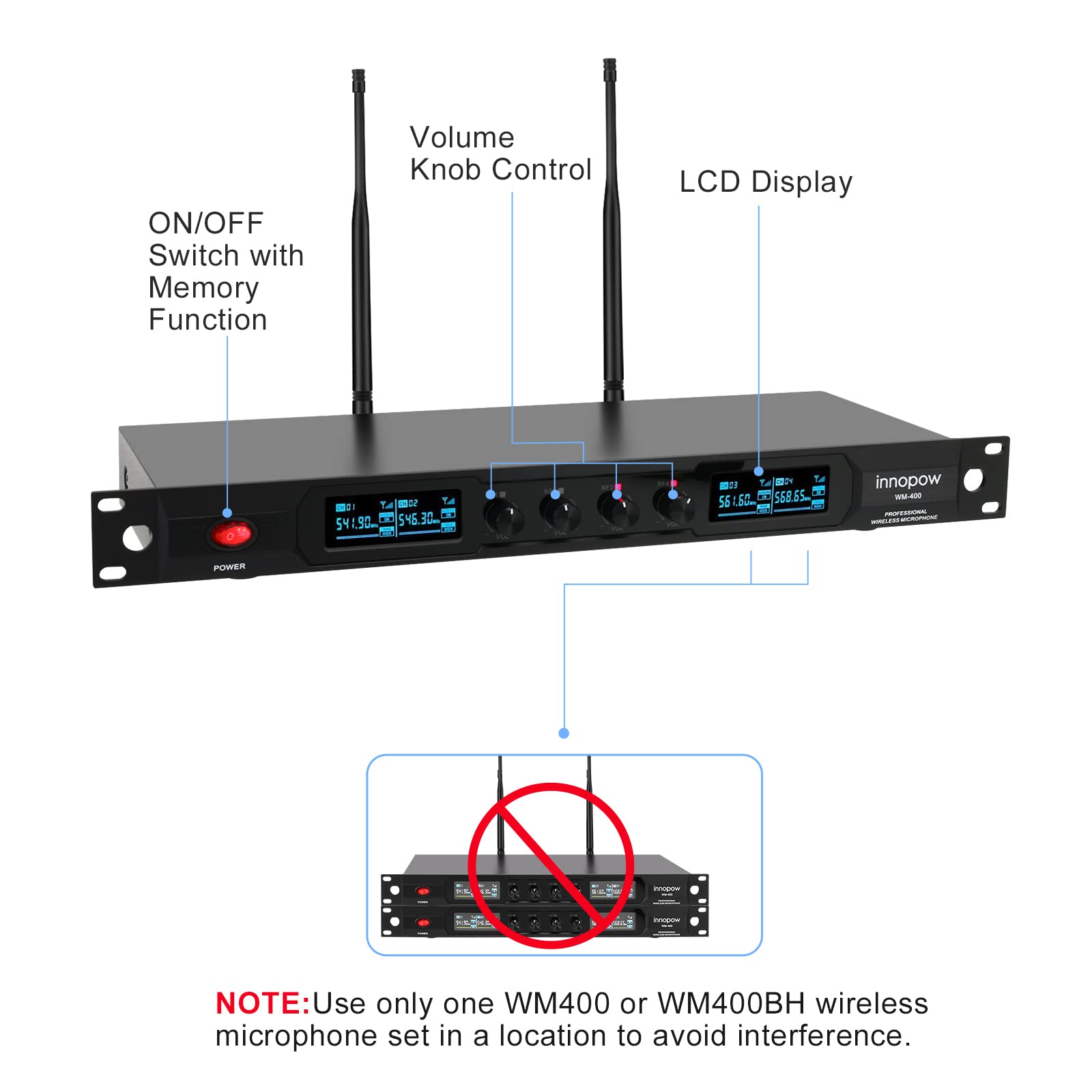innopow 4-Channel Wireless Microphone System, Quad UHF Metal Cordless Mic, 4 Handheld Mics, Long Distance150-200Ft, Fixed Frequency, 16 Hours Use for Karaoke Singing, Church