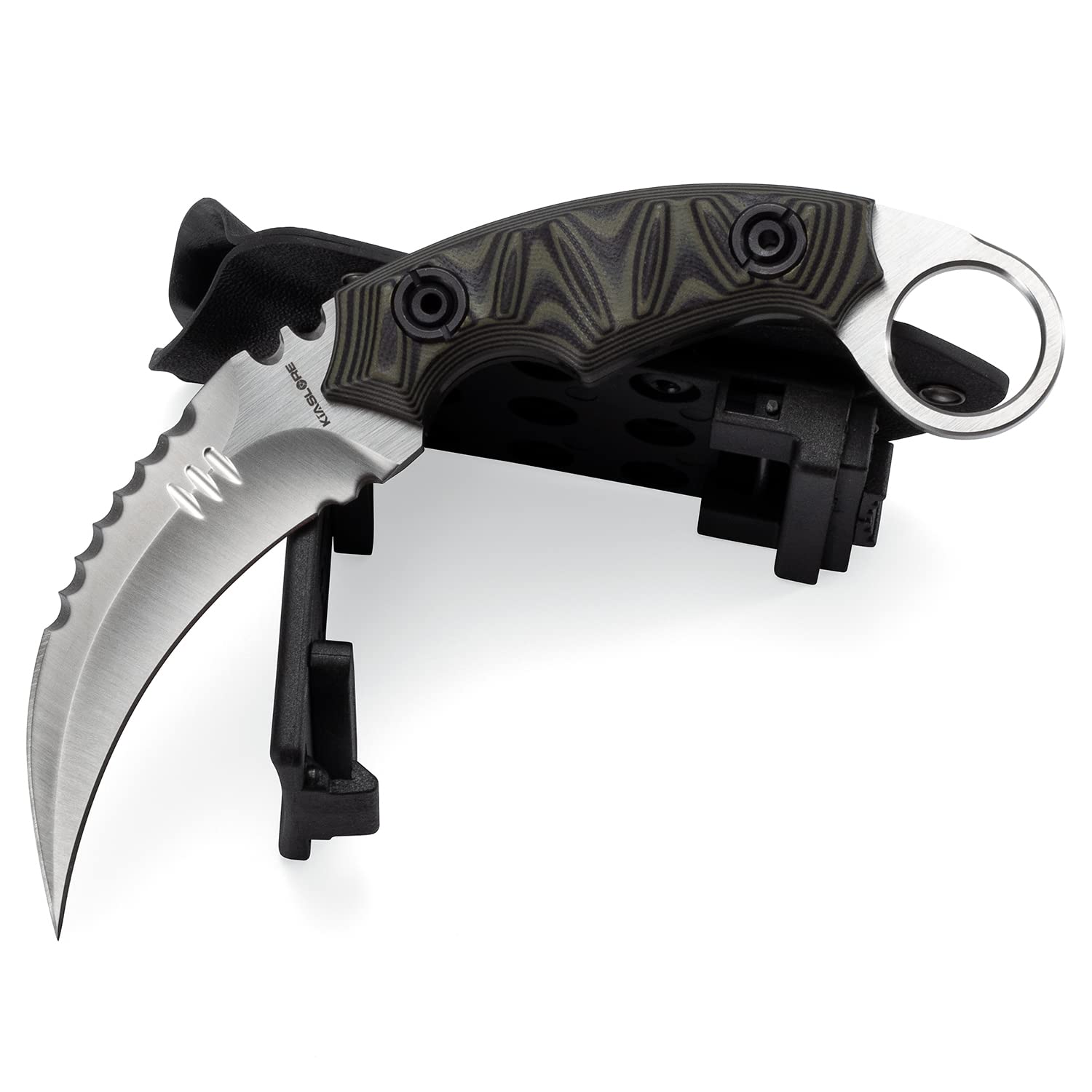KIASLORE Karambit Knife Outdoor Survival claw Tactical teeth Knife D2 Steel Double Edged Fixed Blade Camping Survival Knife & Hunting Knives with Snake pattern Handle & Knife Sheath (White / w Snake pattern Handle)