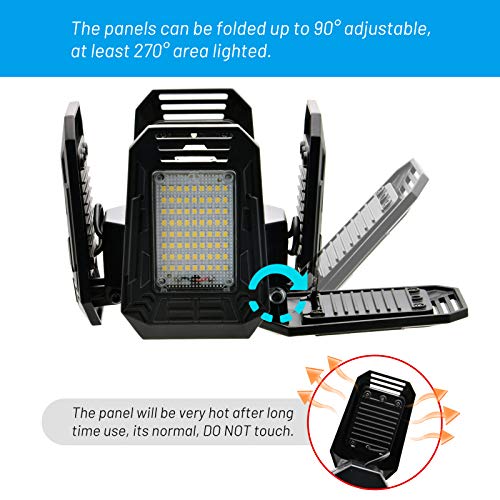 LED Garage Light, Aluminum Alloy Shell 120W Deformable Garage Ceiling Light E26 / E27 Basement with 4 Adjustable LED Panels 12000LM 6500K CRI 80, LED Shop Lights for Warehouse Workshop Barn Basement
