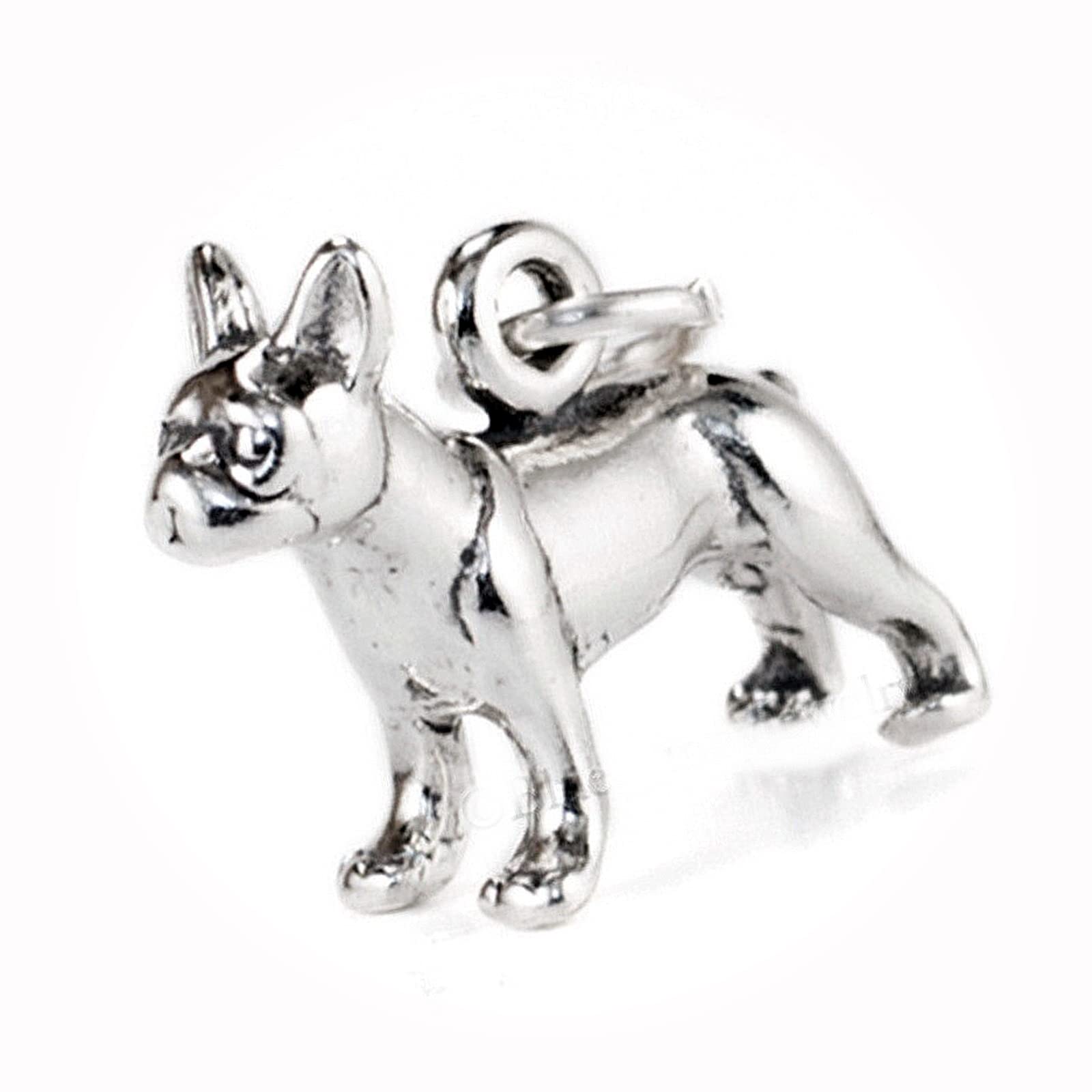 New Boston Terrier Dog Charm Pendant Solid 925 Sterling Silver 3D BLU0793BUNN