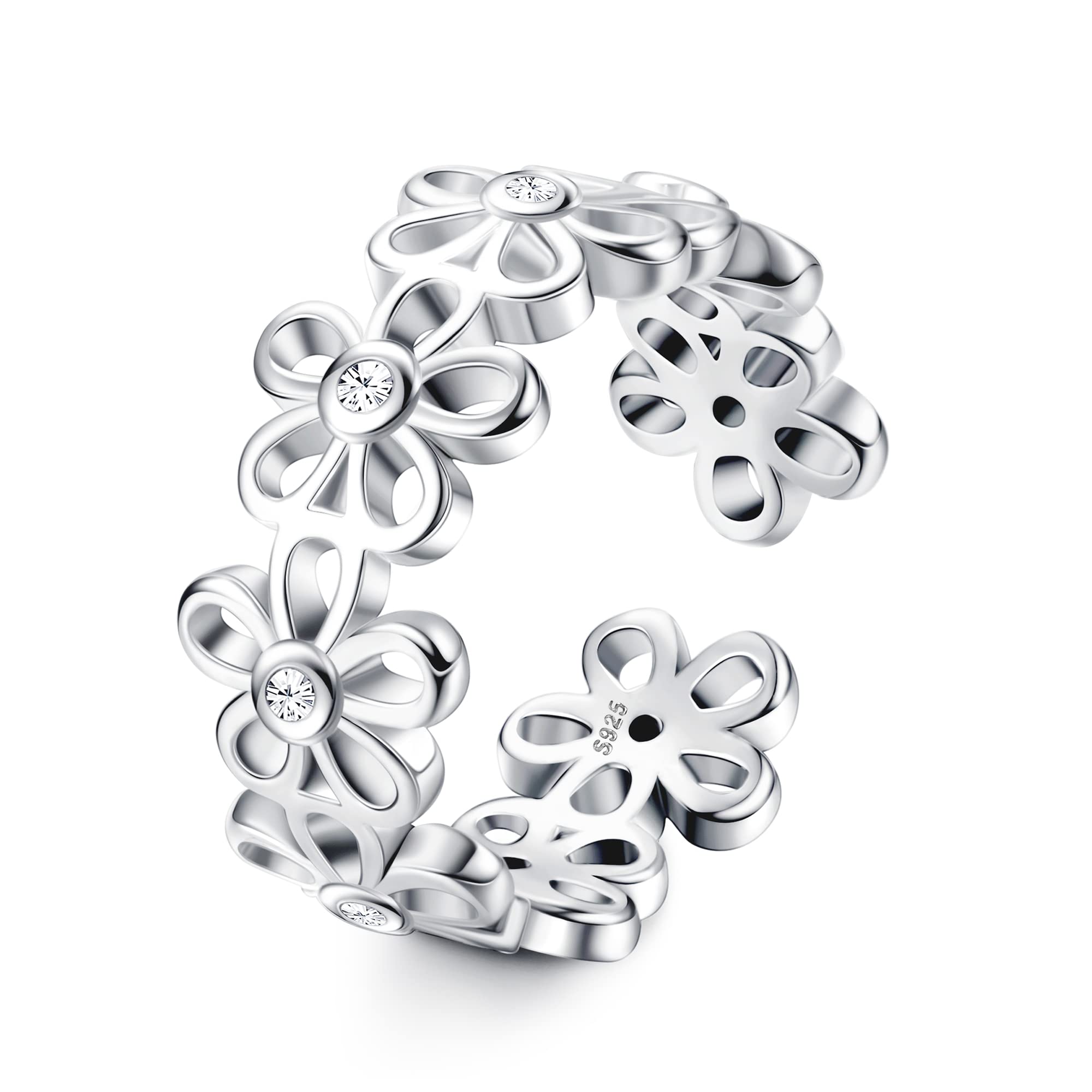 Magitaco 925 Sterling Silver Toe Ring for Women Adjustable Rings CZ Flower Heart Open Toe Rings