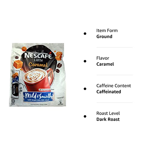 Nescafe 3 in 1 CARAMEL Coffee Latte - Instant Coffee Packets - Single Serve Flavored Coffee Mix (20 Sticks)
